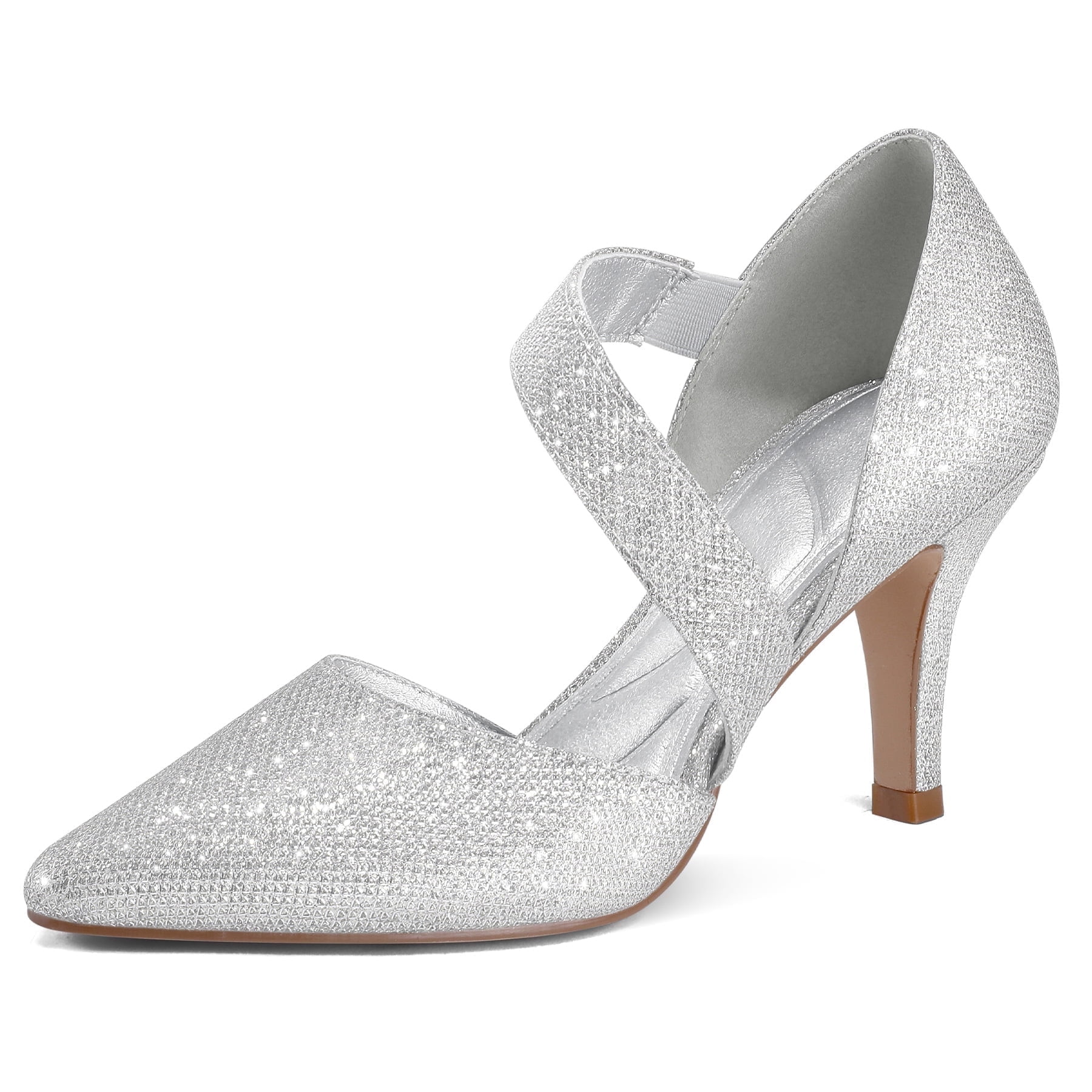 Pennysue Women's Silver Strappy Short Heels With Pointed Toes Size 10 ...