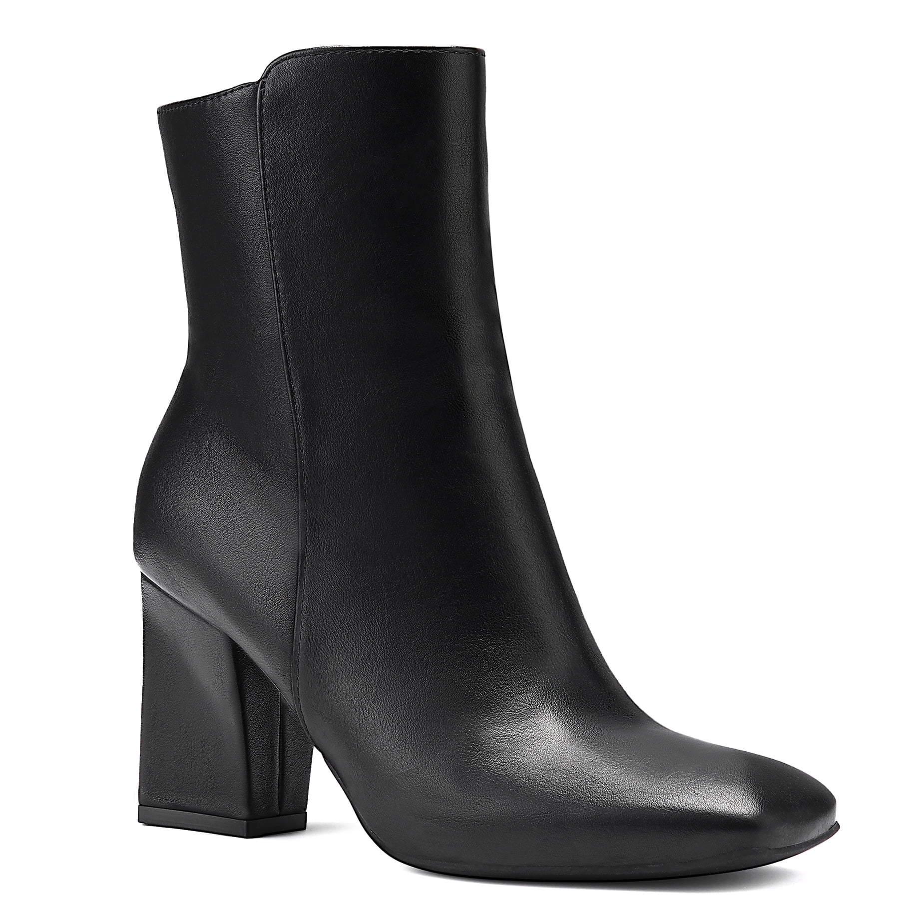 Pennysue Women's Square Toe Mid Calf Boots Black Chunky Block Heel ...