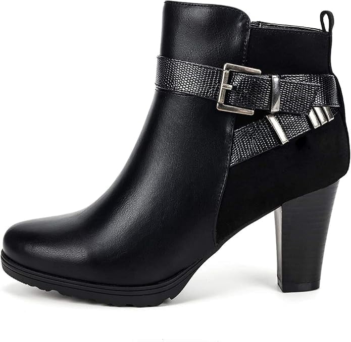 Pennysue Women's Thin Chunky Heel Ankle Booties Black Buckle Zipper ...