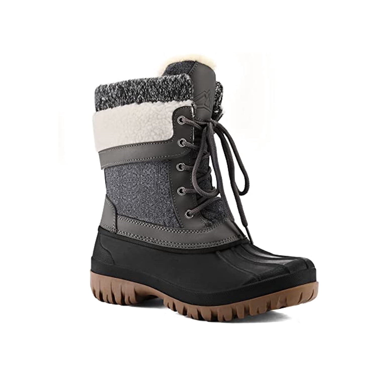 Pennysue Women's Waterproof Snow Booties Gray Warm Mid-Tube Winter ...