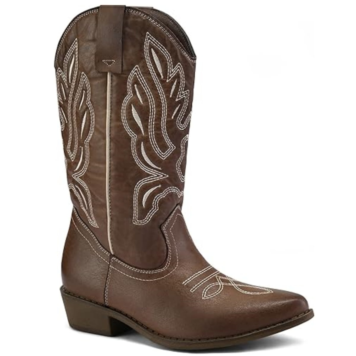 Pennysue Women's Western Cowboy Boots Brown Mid-Calf Pointed Toe ...