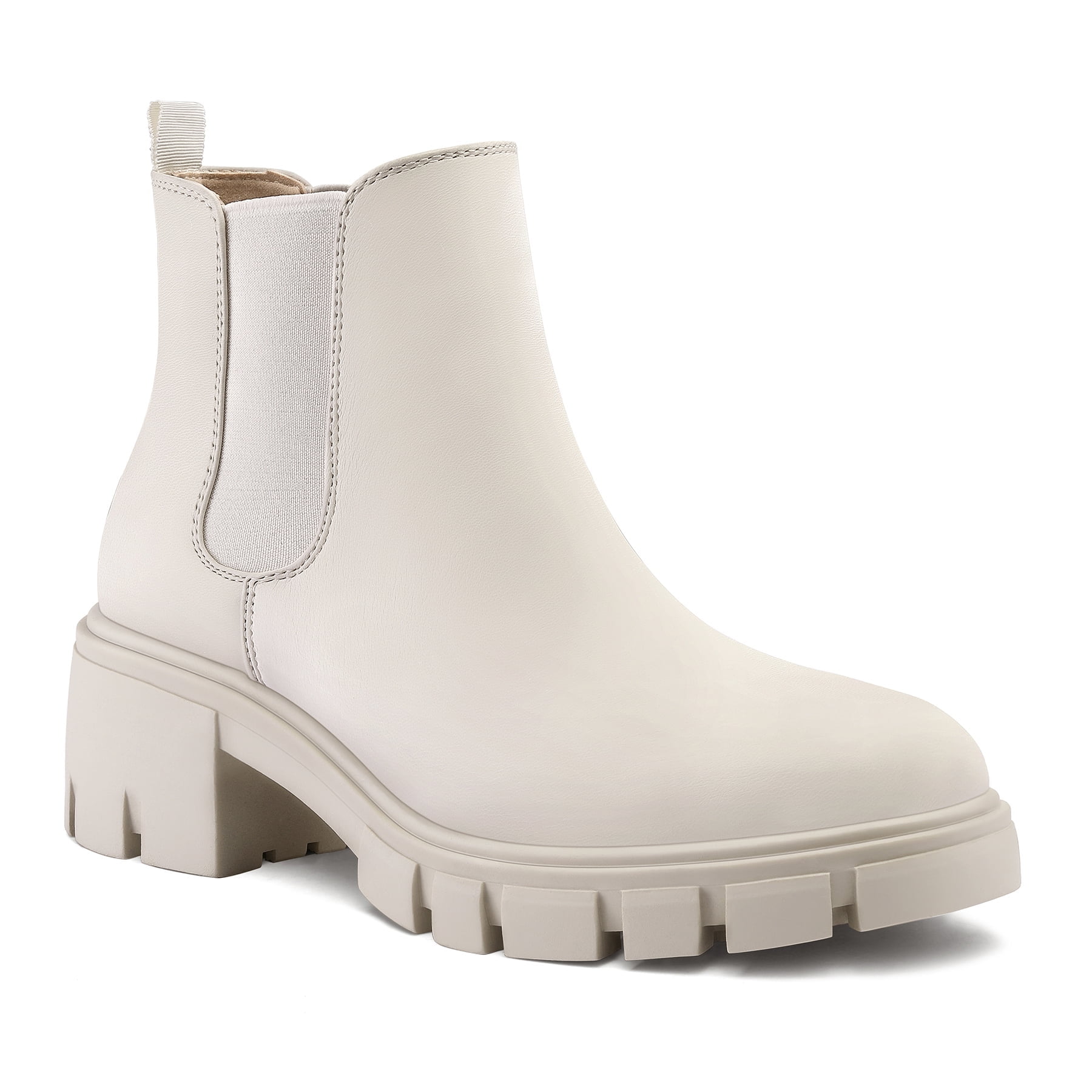 Pennysue Women's Chunky White Platform Chelsea Ankle Boots, Elastic ...