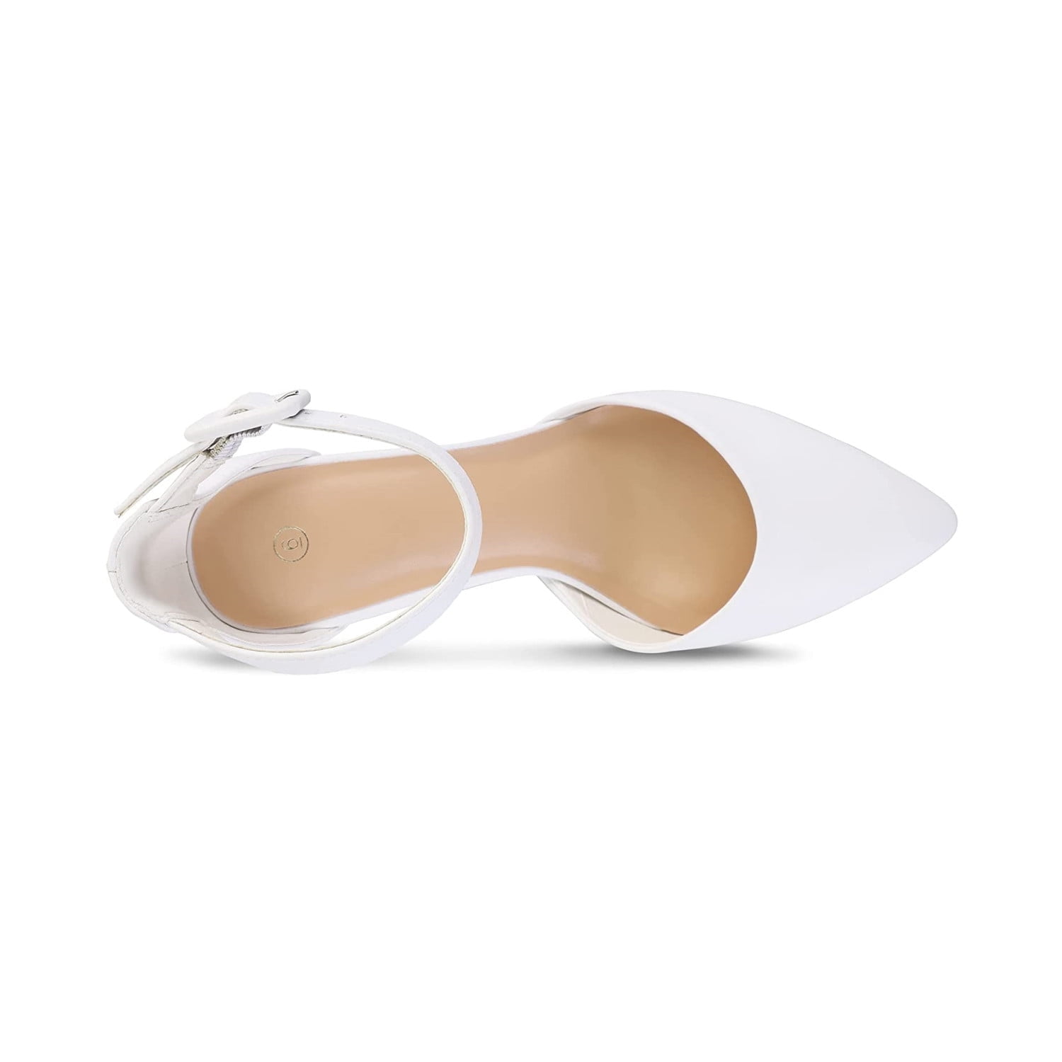 Penny Sue Women's White Pointy Low Chunky Heels, Ankle Strap, Size 9 ...