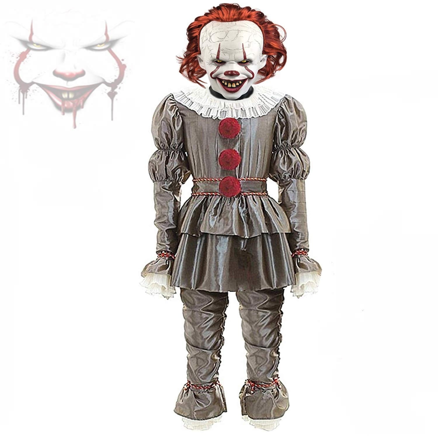 Pennywise Adult Halloween Costume with Latex Mask – Movie-Inspired ...