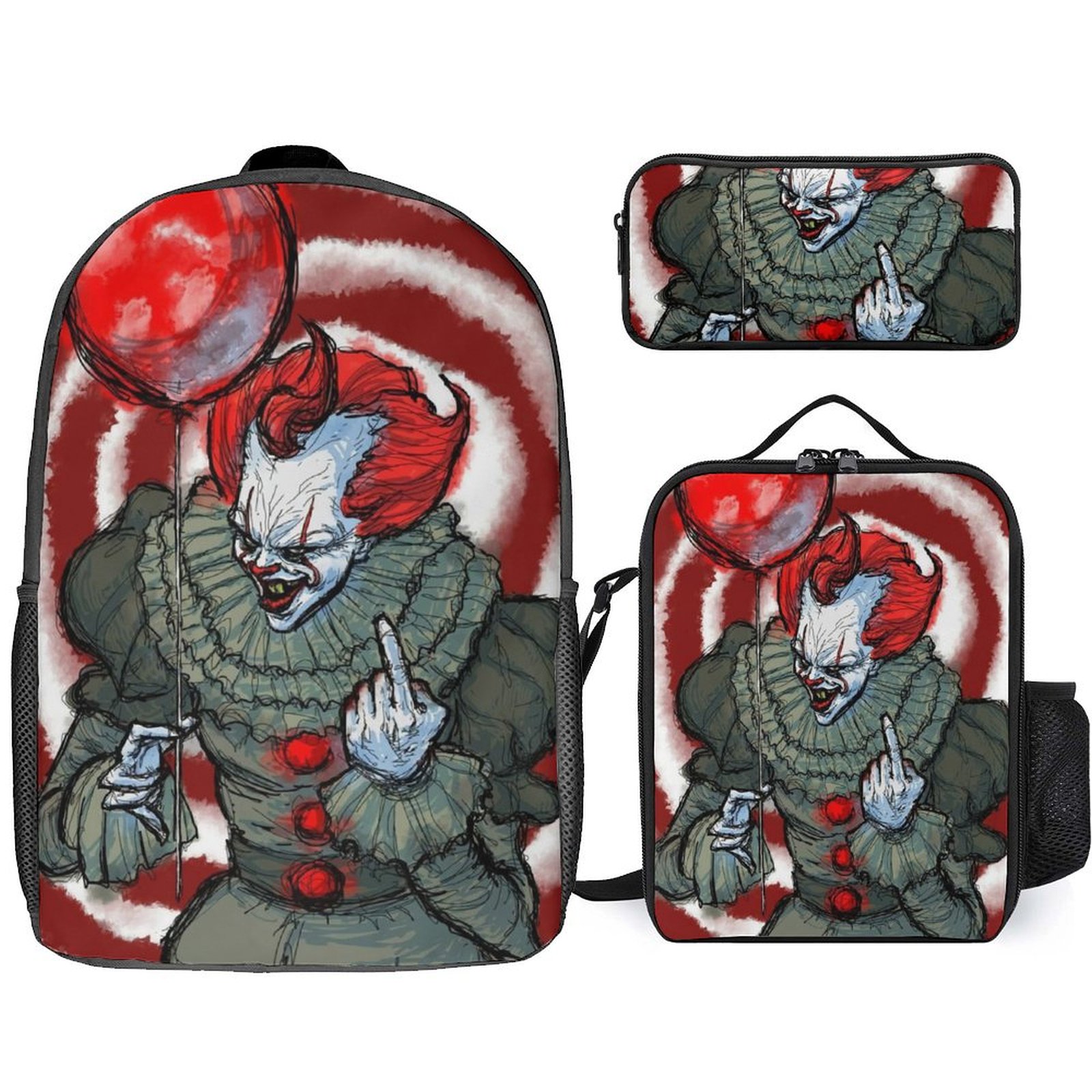 Pennywise Anime Print School Bag 3 Pcs Set, Backpack, Lunch Bag, Pencil ...