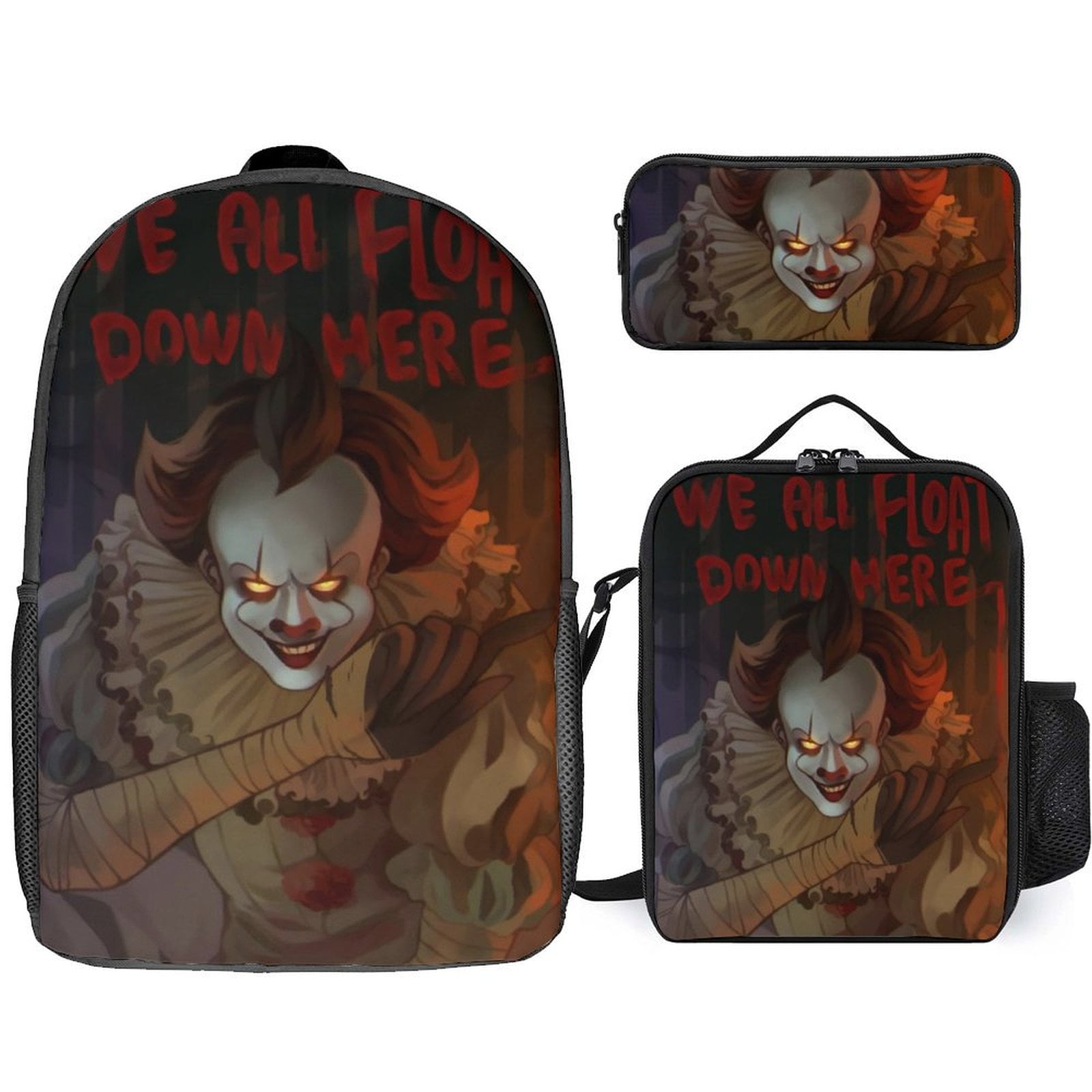Pennywise Anime Print School Bag 3 Pcs Set, Backpack, Lunch Bag, Pencil ...