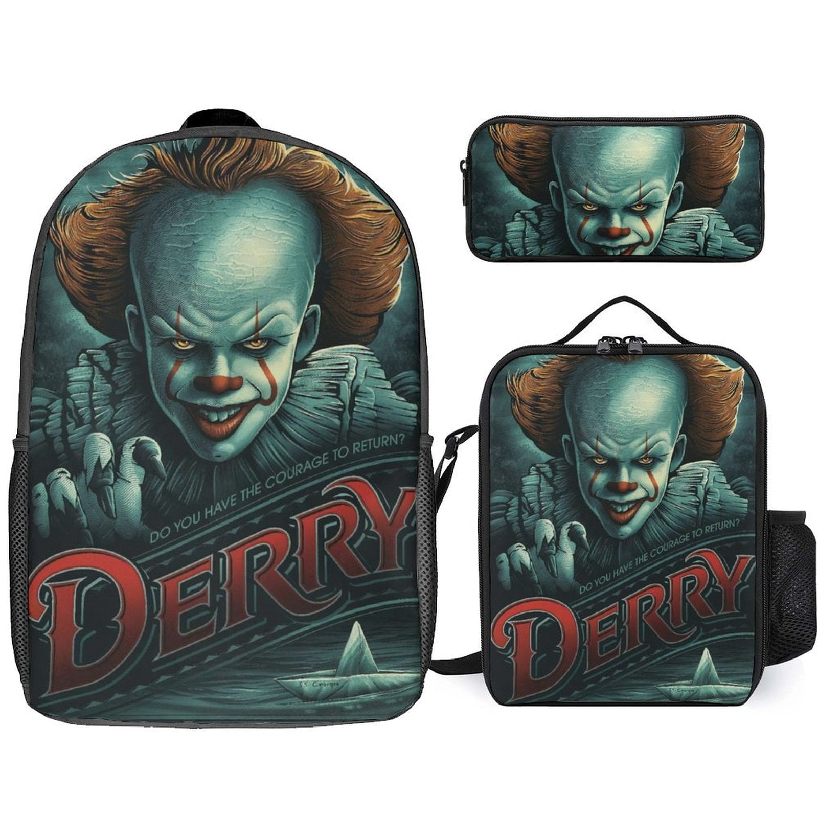 Pennywise Anime Print School Bag 3 Pcs Set, Backpack, Lunch Bag, Pencil ...