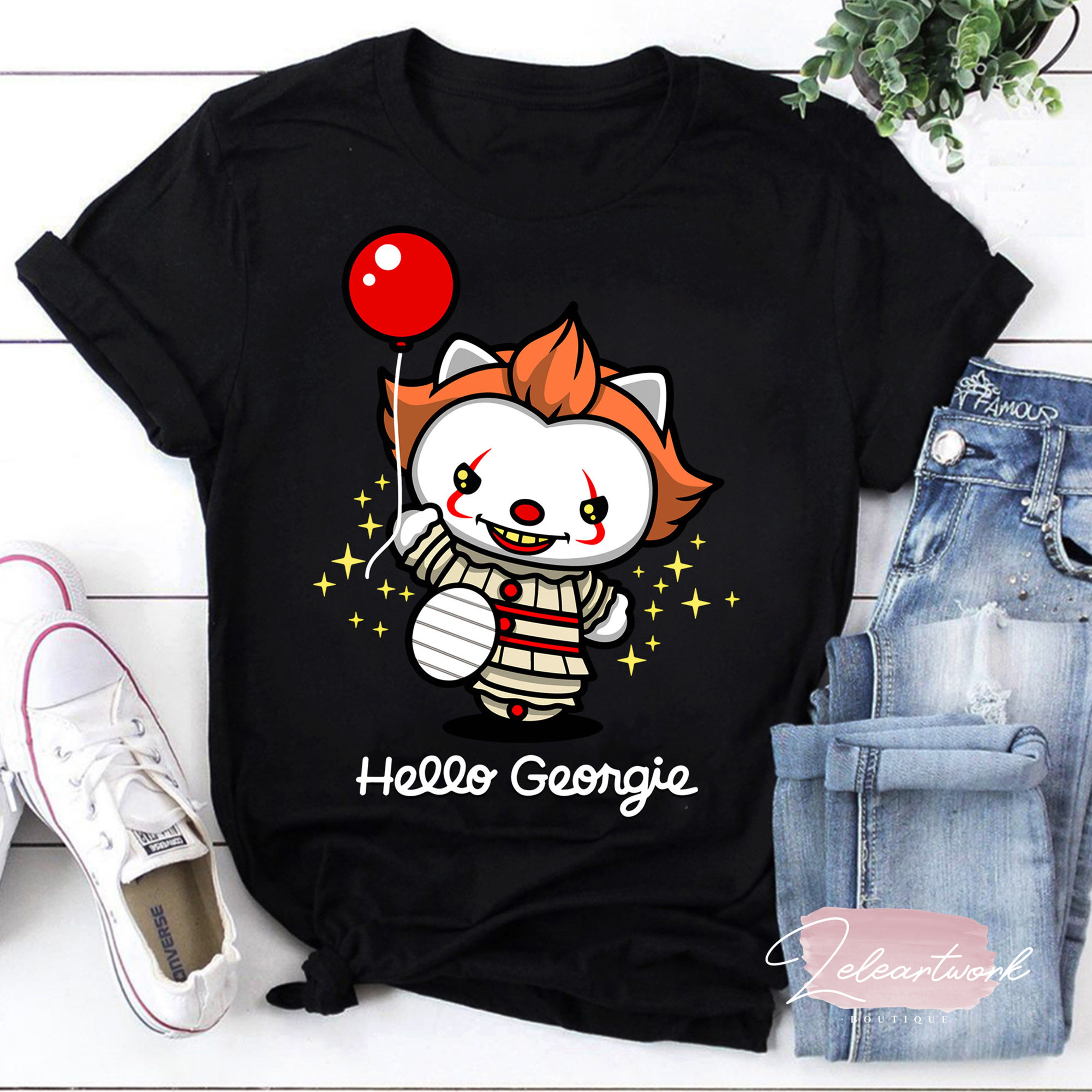 Pennywise Cat Hello Georgie Creepy Feline Halloween T-Shirt, Pennywise ...