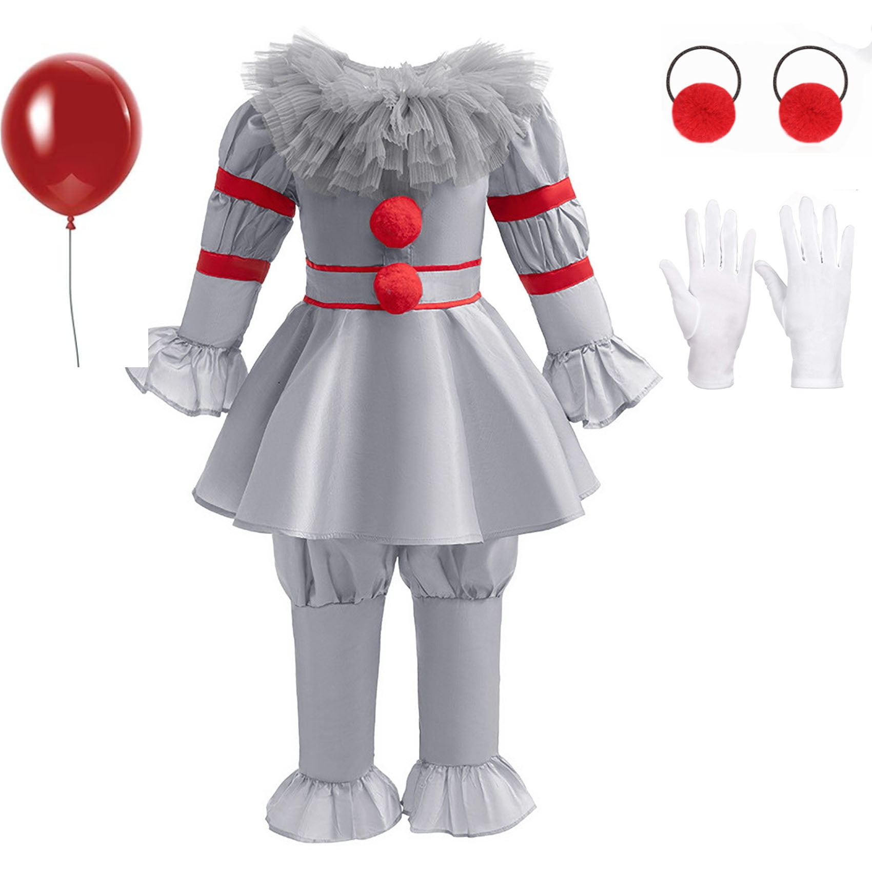 Pennywise Costume Clown White killer Outfit Suit Halloween Cosplay Set ...