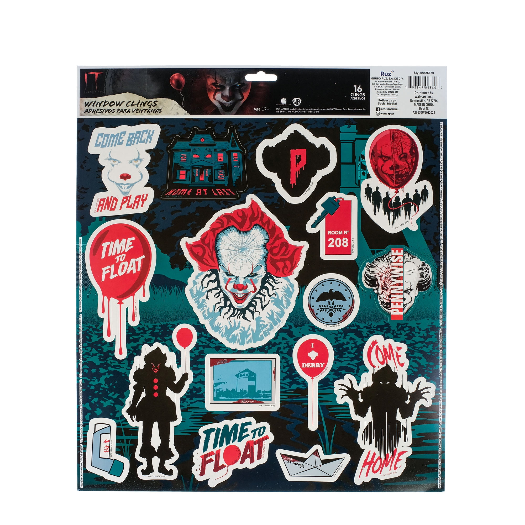 Pennywise Halloween Static Cling Wall or Window Décor, 16 Pieces by Ruz ...