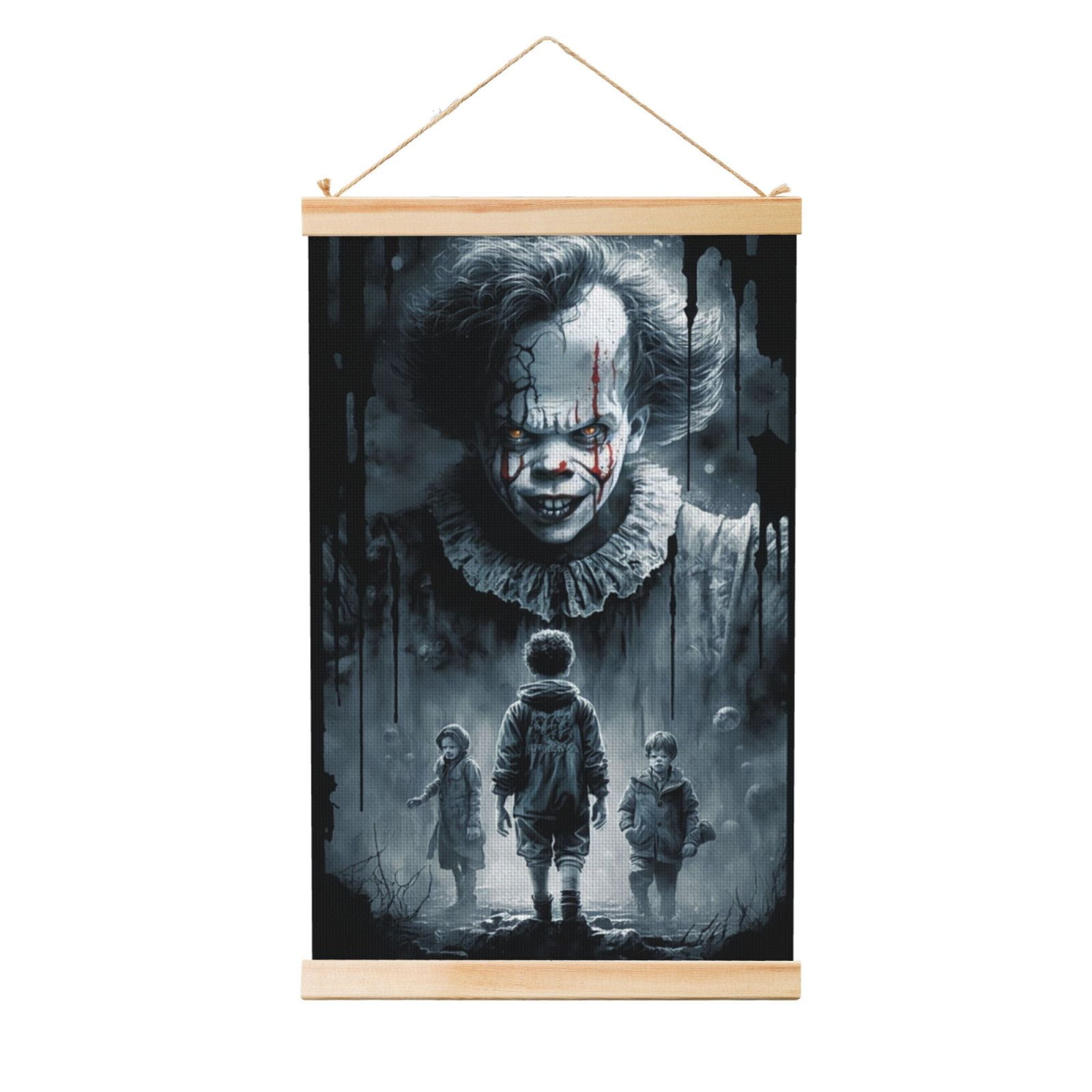 It Pennywise Horror Poster Canvas Wooden Shaft Hanging Poster Home ...