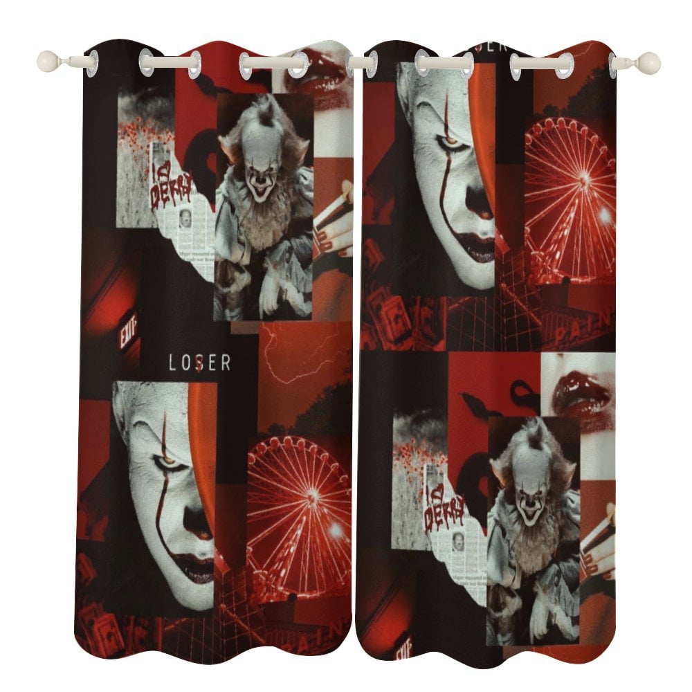 Pennywise Print Perforated Curtains Living Room Bedroom Blackout Noise ...