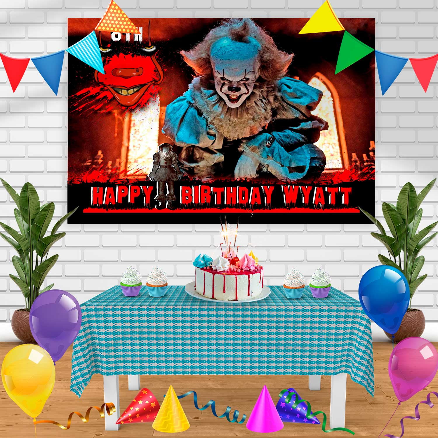 Pennywise it Birthday Banner Personalized Party Backdrop Decoration 60 ...