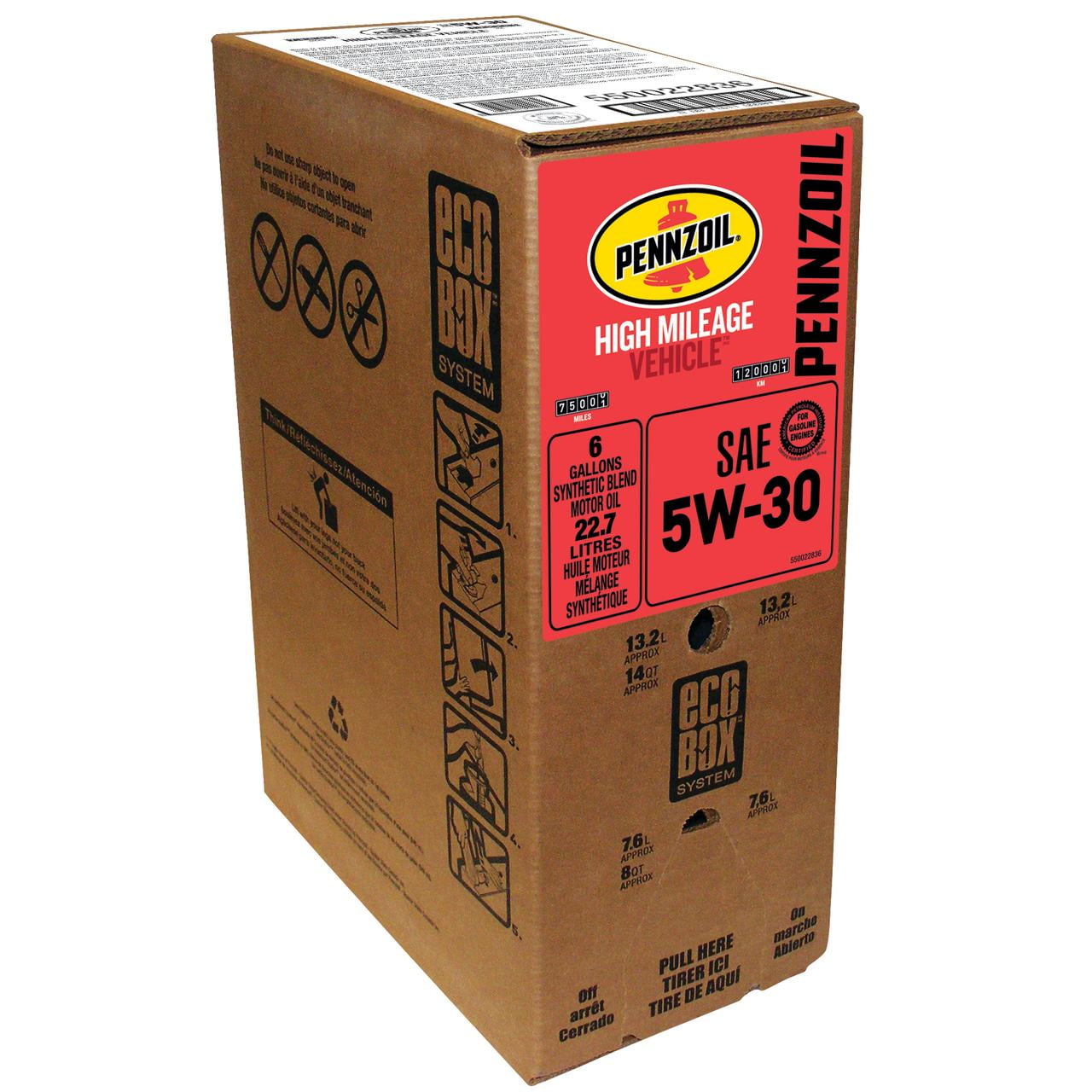 Pennzoil High Mileage 5W30 Motor Oil Ecobox, 1 Quart --offer valid for ...
