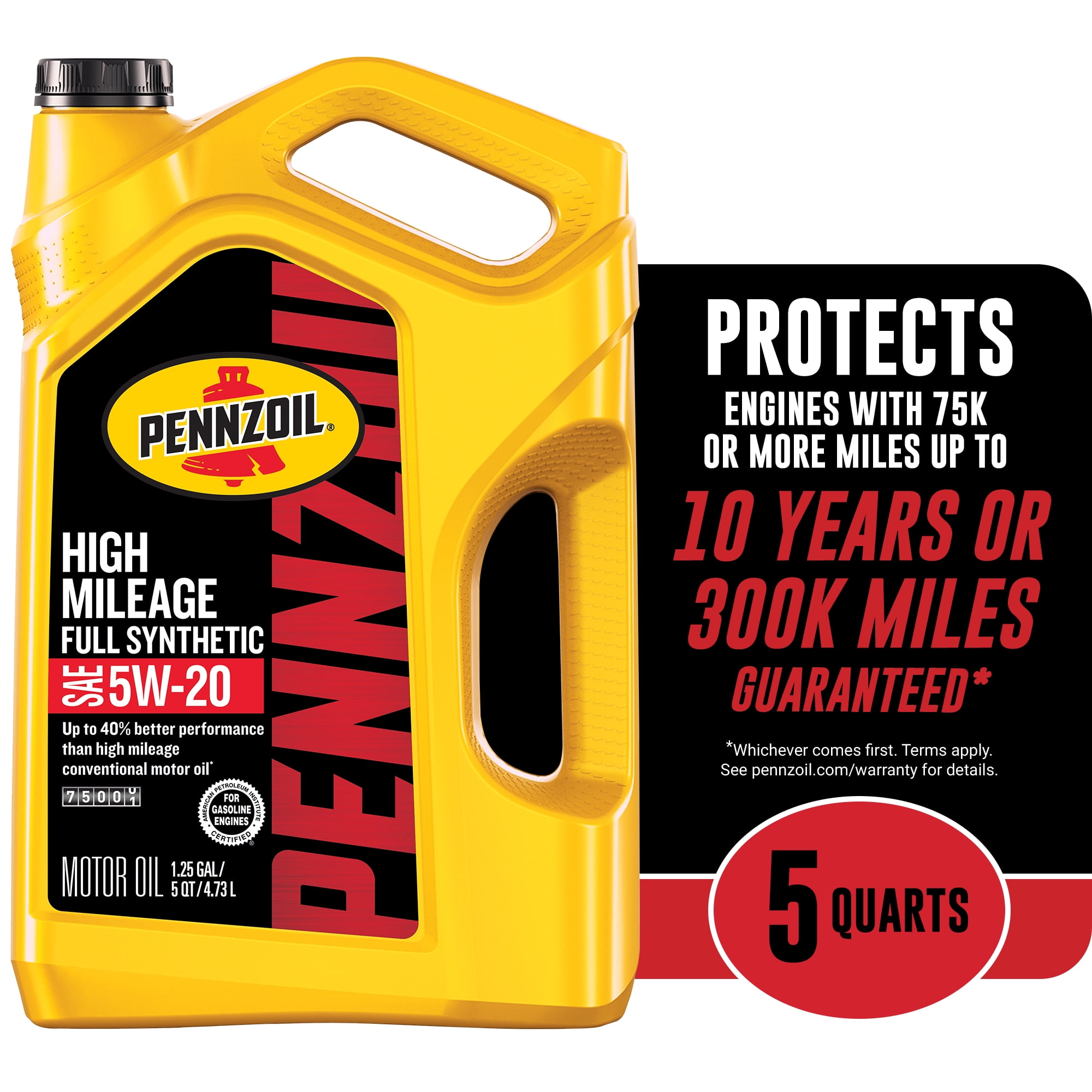 Pennzoil High Mileage Full Synthetic 5W-20 Motor Oil, 5 Quart - Walmart.com