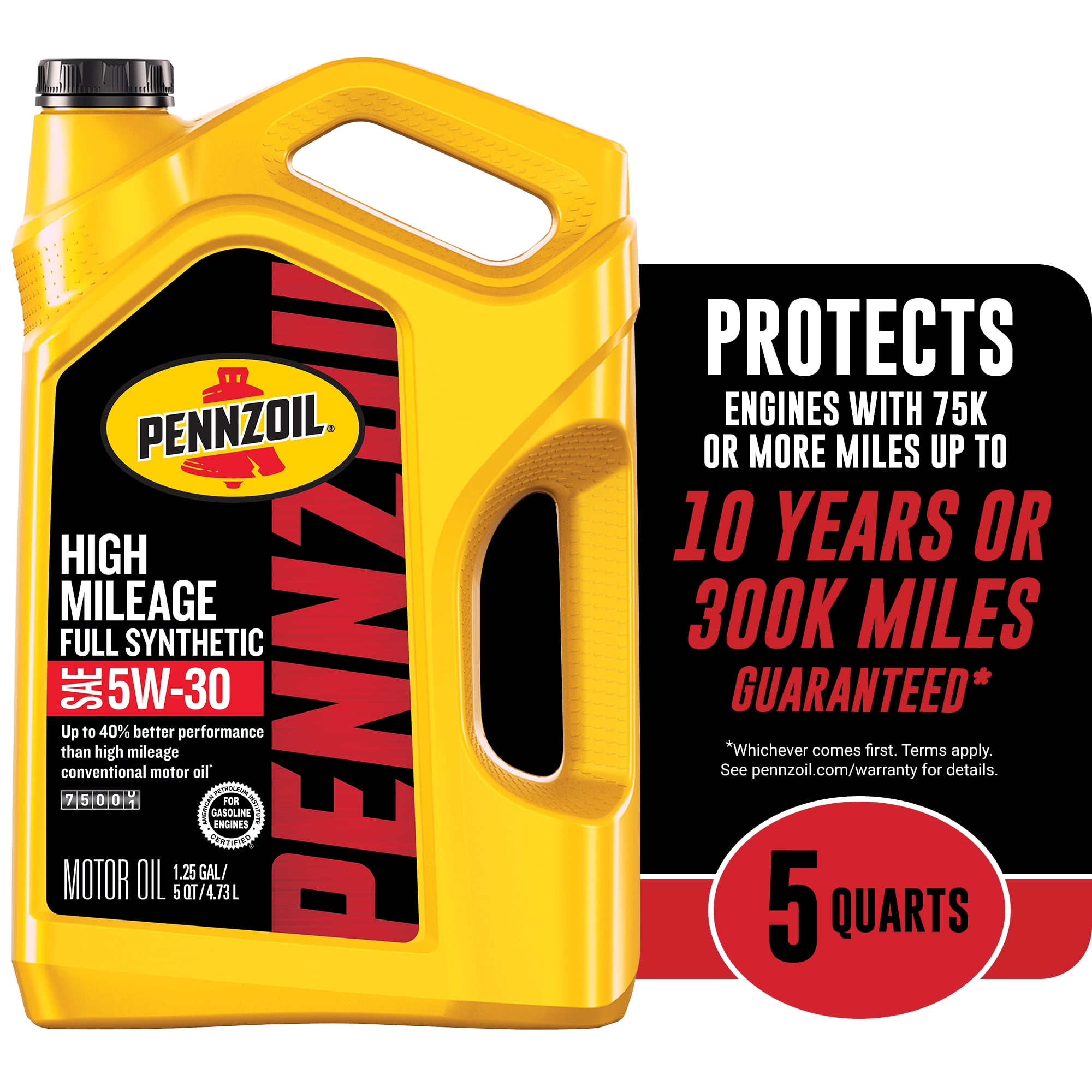 Pennzoil High Mileage Full Synthetic 5W-30 Motor Oil, 5 Quart - Walmart.com