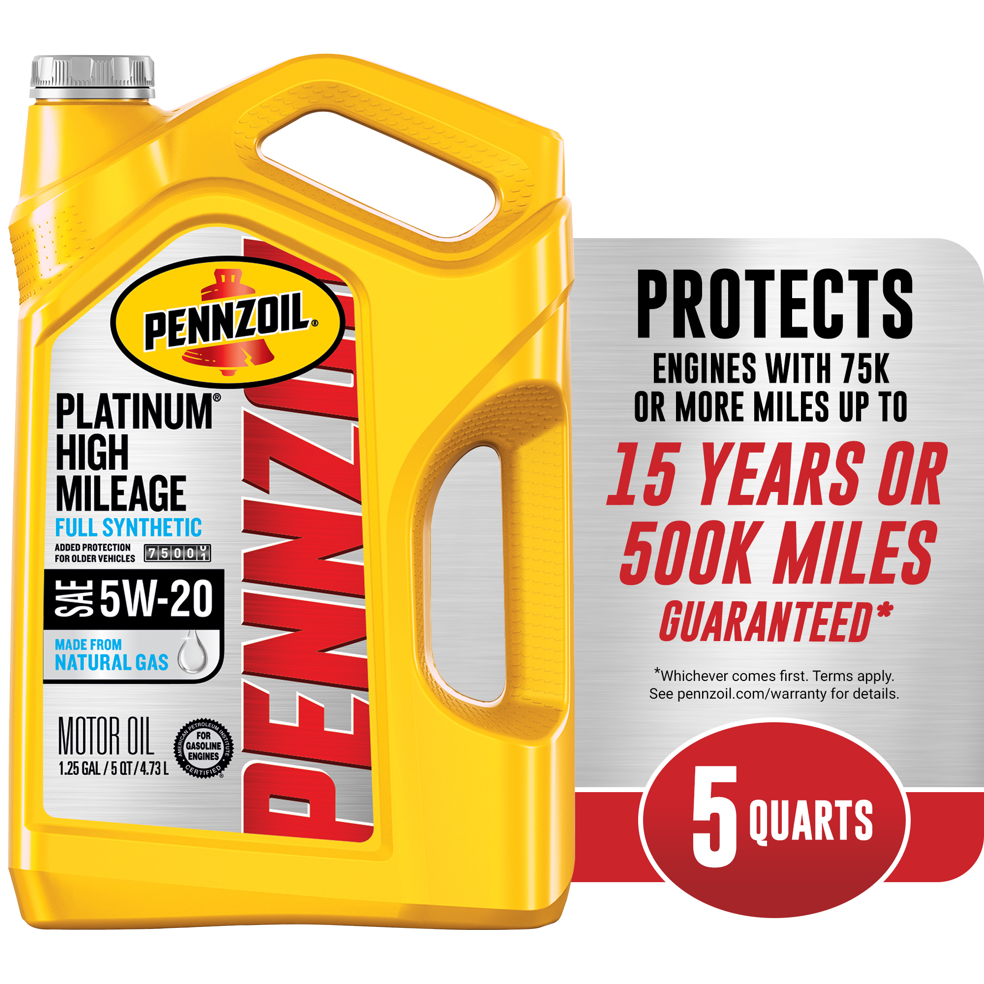 Pennzoil High Mileage Full Synthetic 5W-20 Motor Oil, 5 Quart - Walmart.com