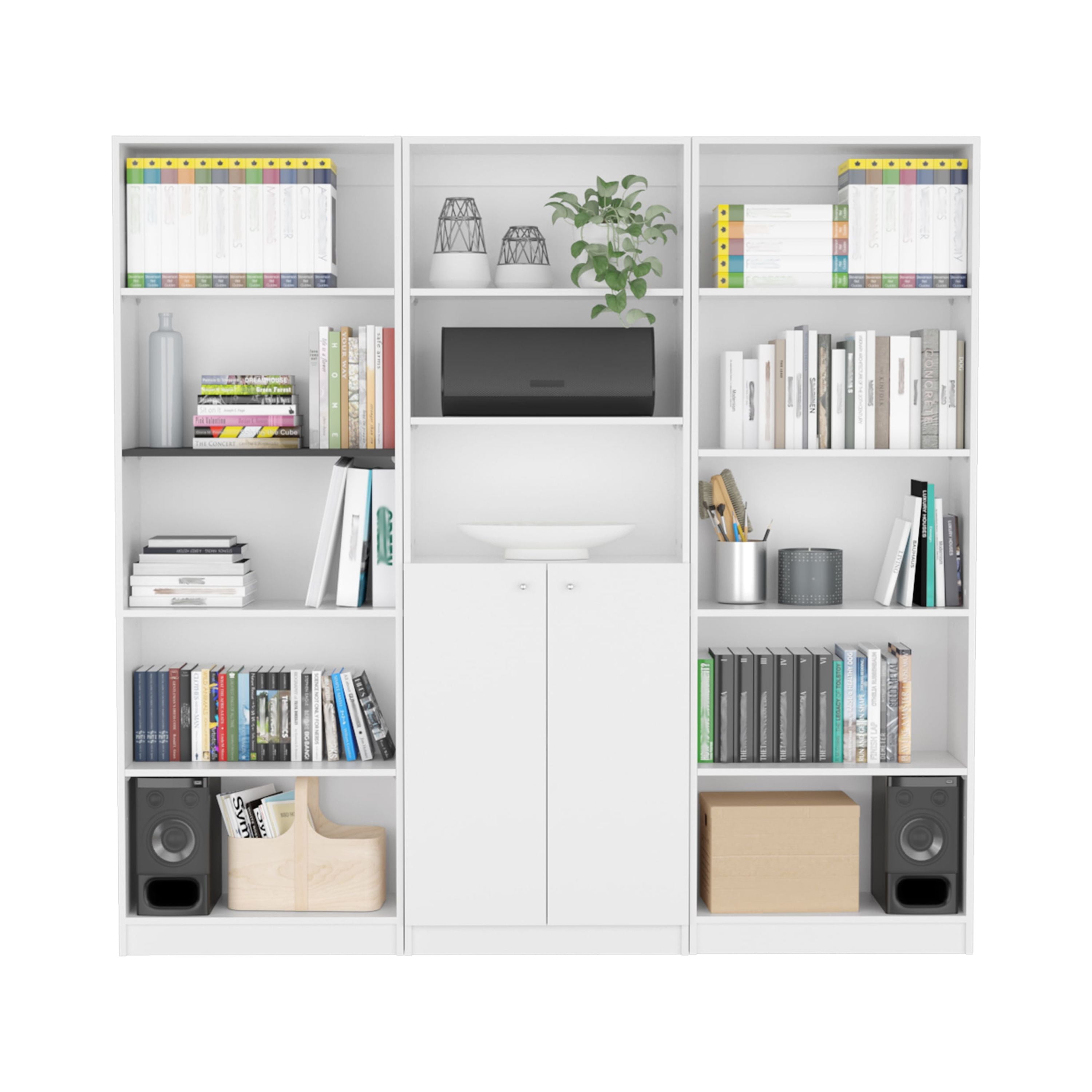 Penrose 3 Piece Living Room Set, Modern White Storage Shelves ...