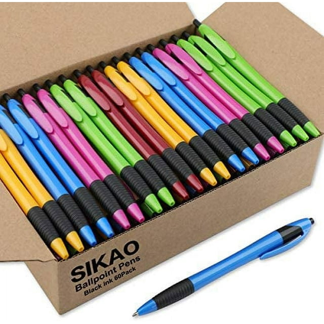SIKAO Gripped Slimster Retractable Ballpoint Pens, Medium Point, Black Ink, Smooth Writing, No ...