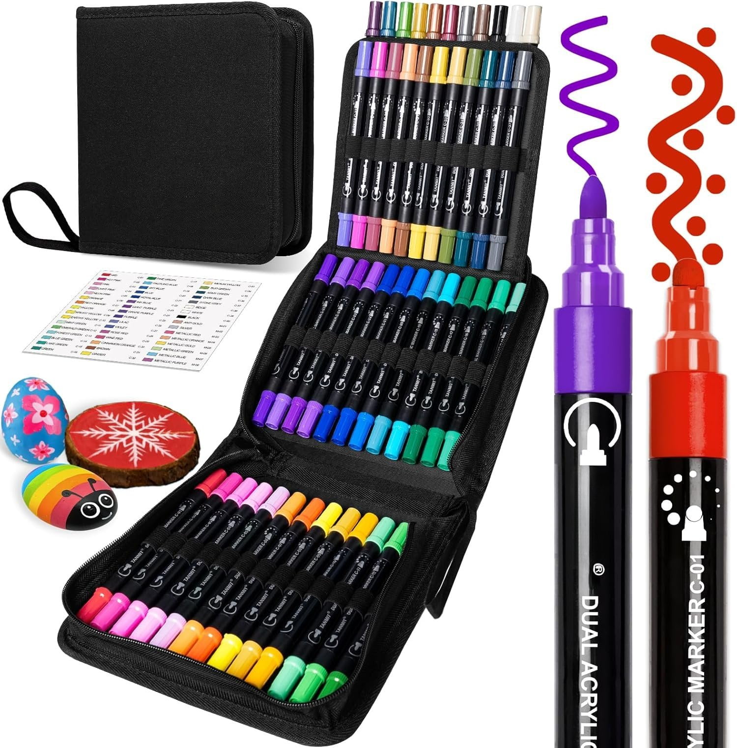 Pens Markers, 48 Colors Dual Tip Pens for Rock Painting, , Canvas ...