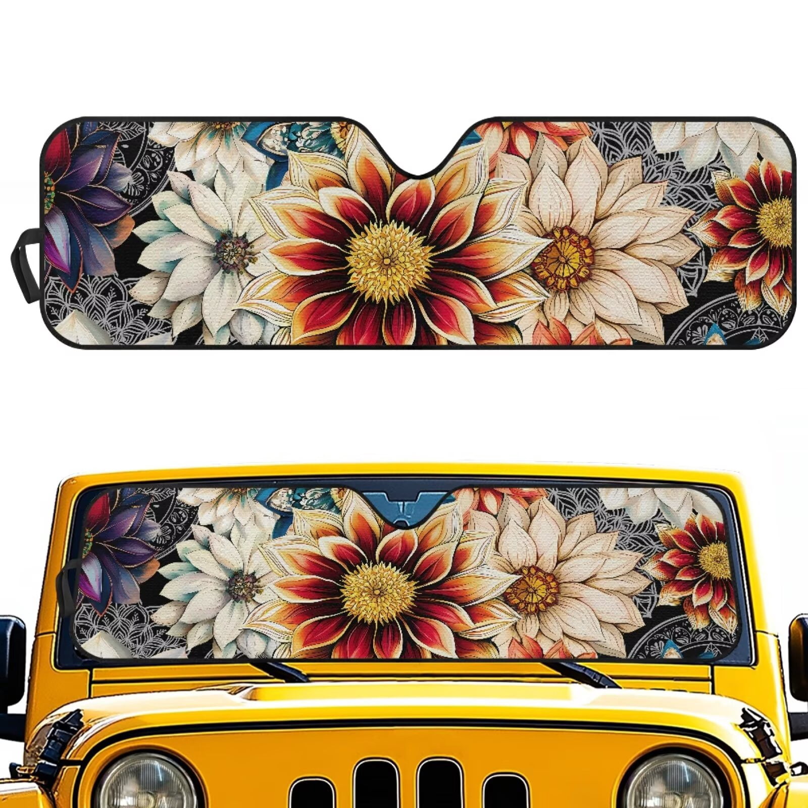 Pensura Windshield Sun Shade, Mandala Lotus Car Sunshade for Jeep ...