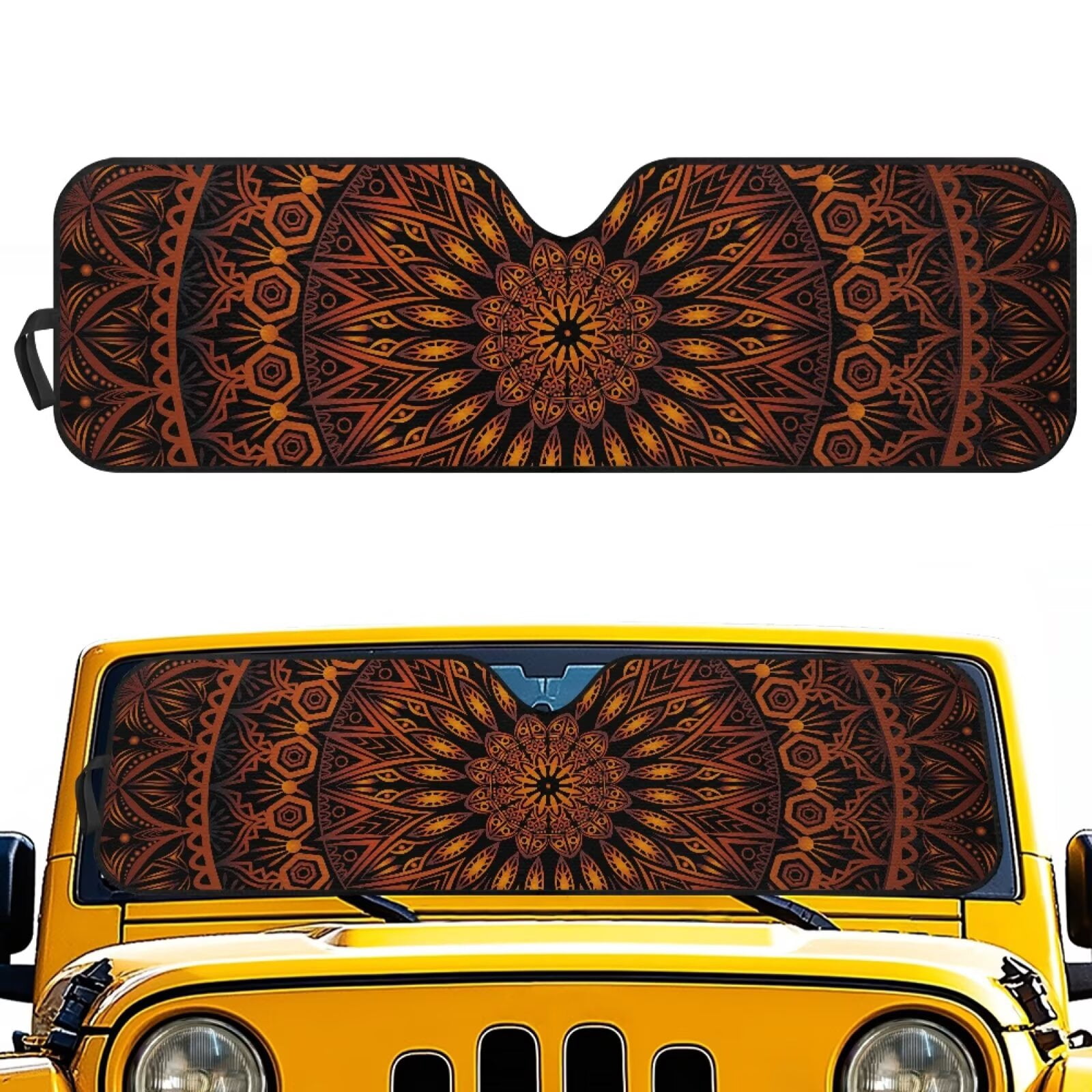 Pensura Windshield Sun Shade, Orange Mandala Car Sun Shade for Jeep ...