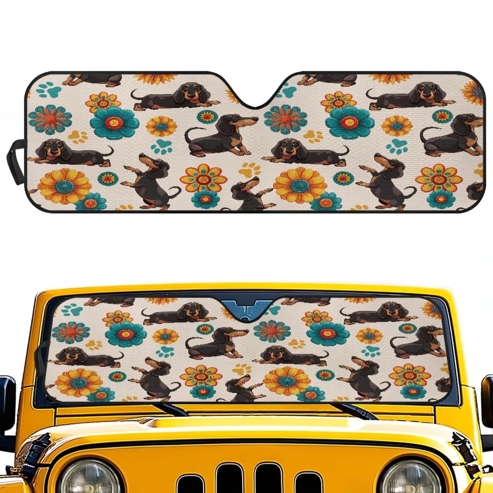Pensura Windshield Sunshade Floral Dachshund Front Window Sun Shade for ...