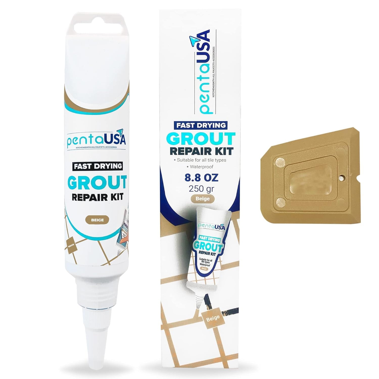 PentaUSA Beige Grout Repair Kit - 8.8 oz, Fast Drying, Waterproof ...