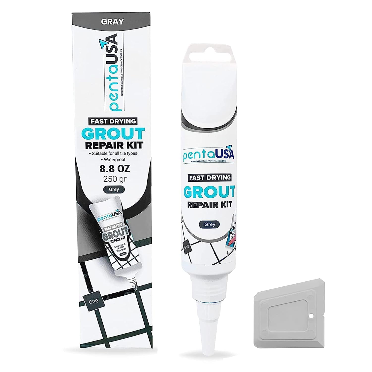 PentaUSA Tile Grout - Grey Grout Repair Tube 8.8 oz, Renews Tile Grout ...