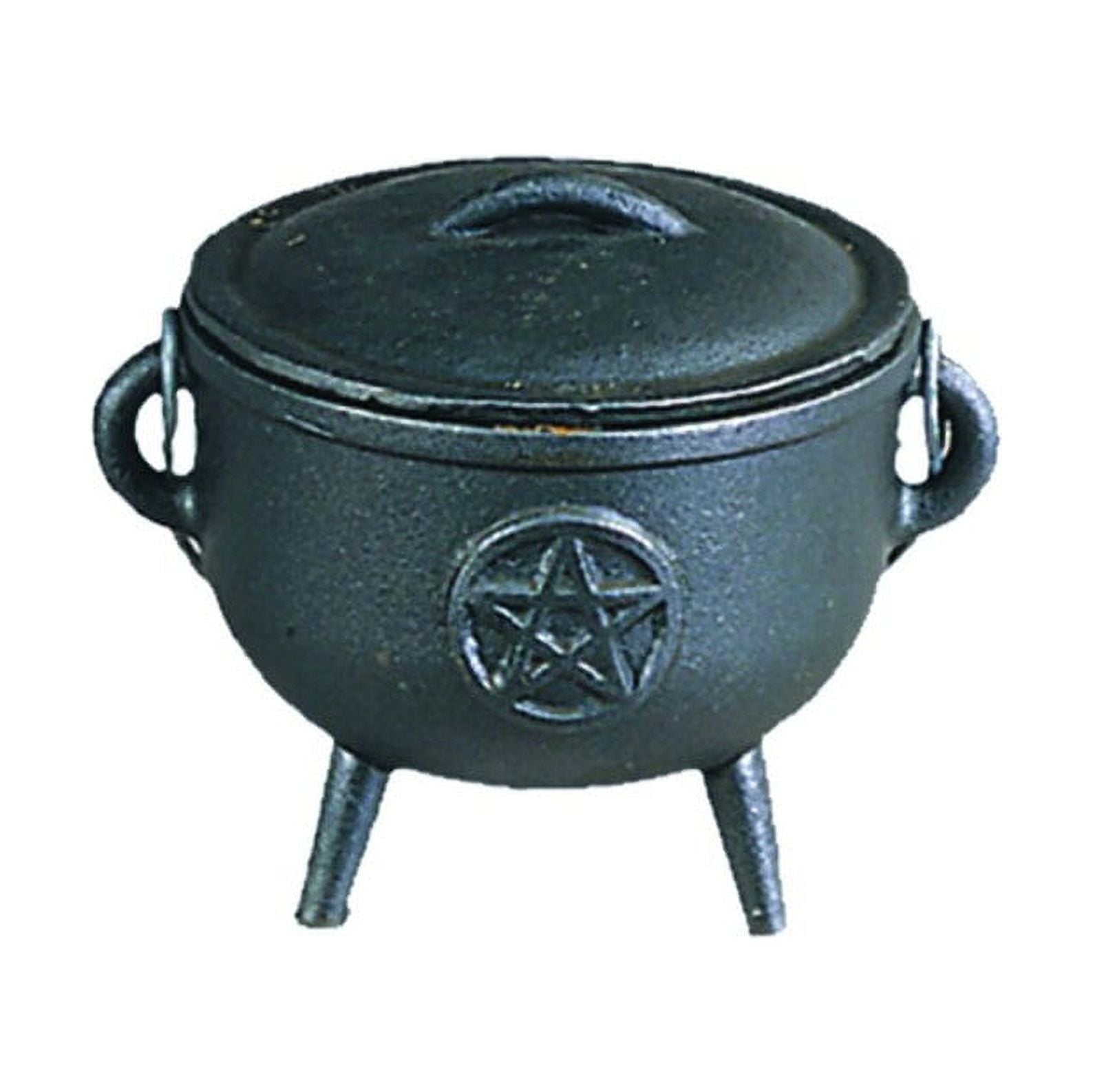 Pentacle 4.5" Small Cast Iron Cauldron with Lid and Carry Handle for Spells, Smudging, Ritual ...