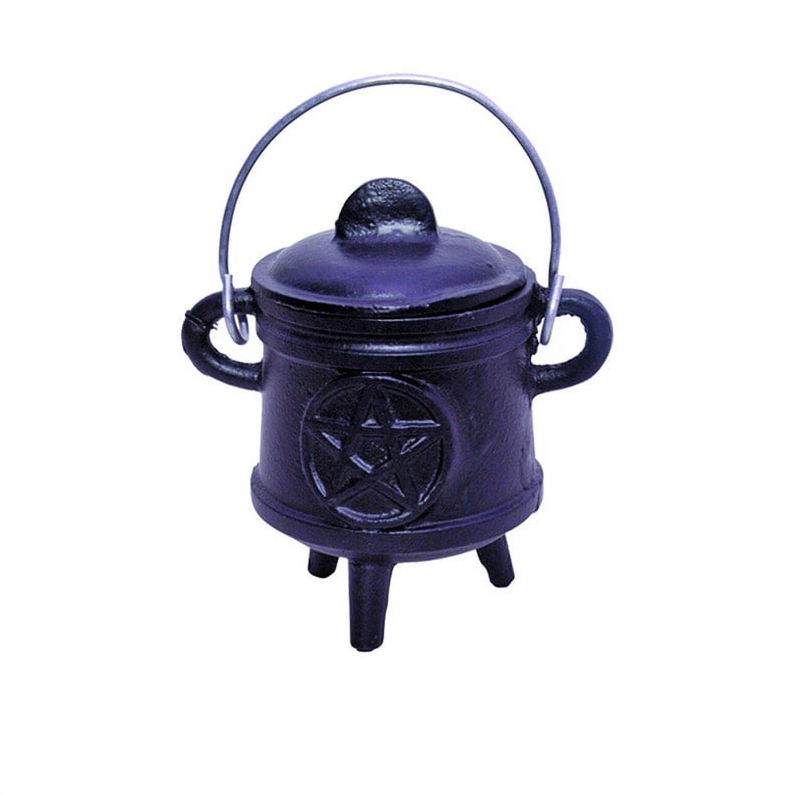 Pentacle 4.5" Small Cast Iron Cauldron with Lid and Carry Handle for Spells, Smudging, Ritual ...