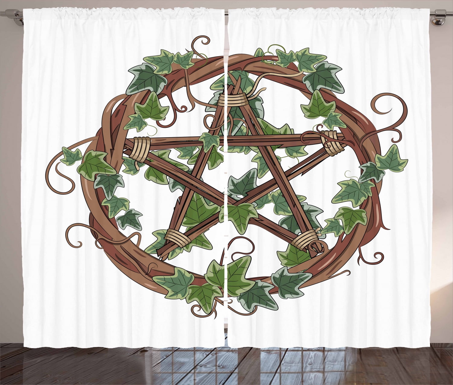 Ambesonne Pentacle Curtains 2 Panel Set, Vine Wreath with Ivy, 108" x ...
