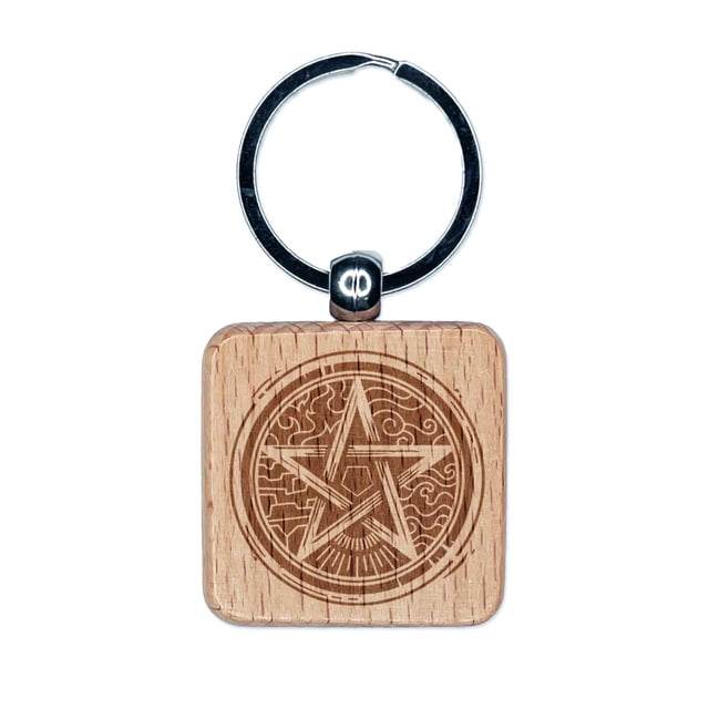 Pentacle Star of Elements Magical Talisman Symbol Square Keychain Charm ...