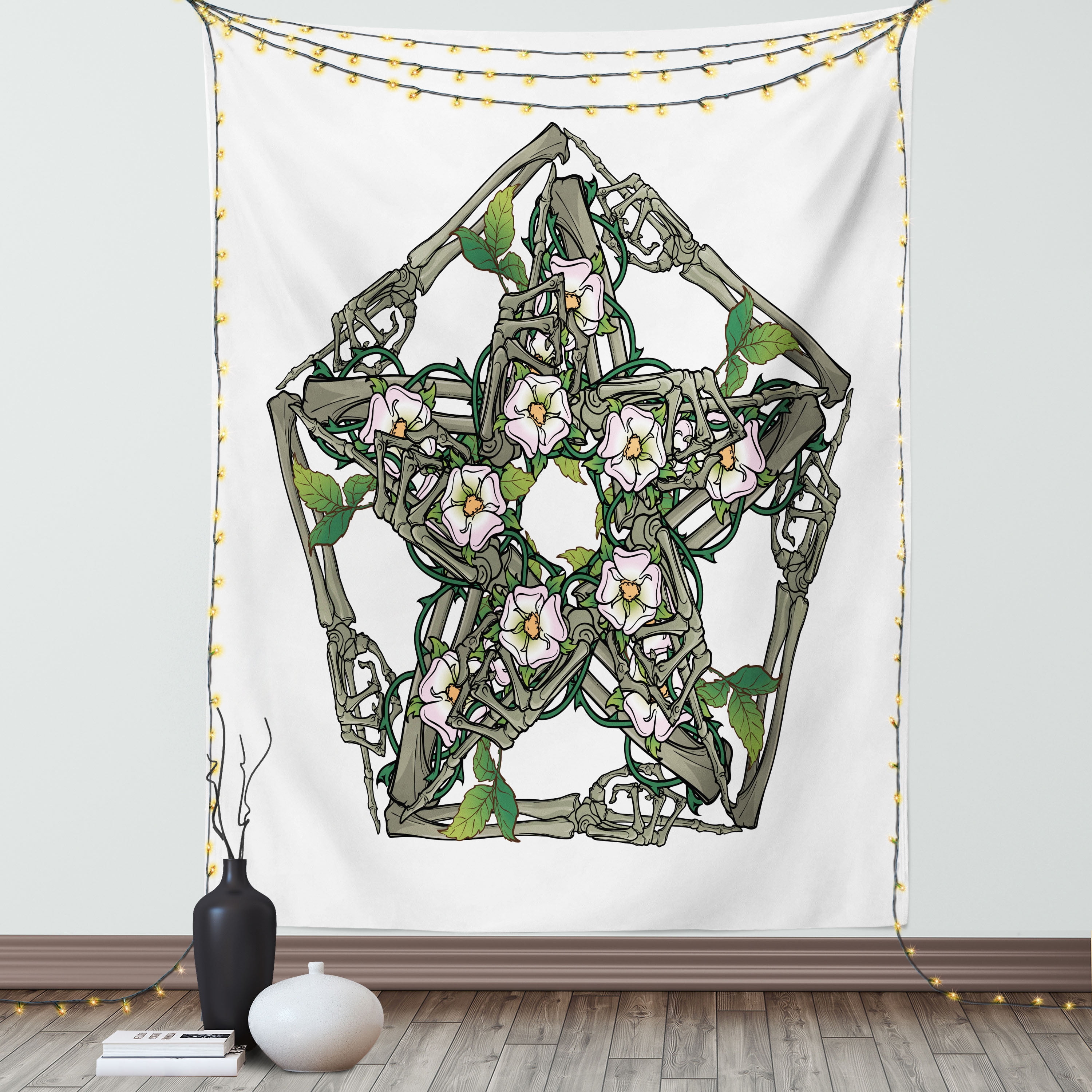 Pentacle Tapestry, Halloween Themed Pentagram with Skeleton Bones and ...