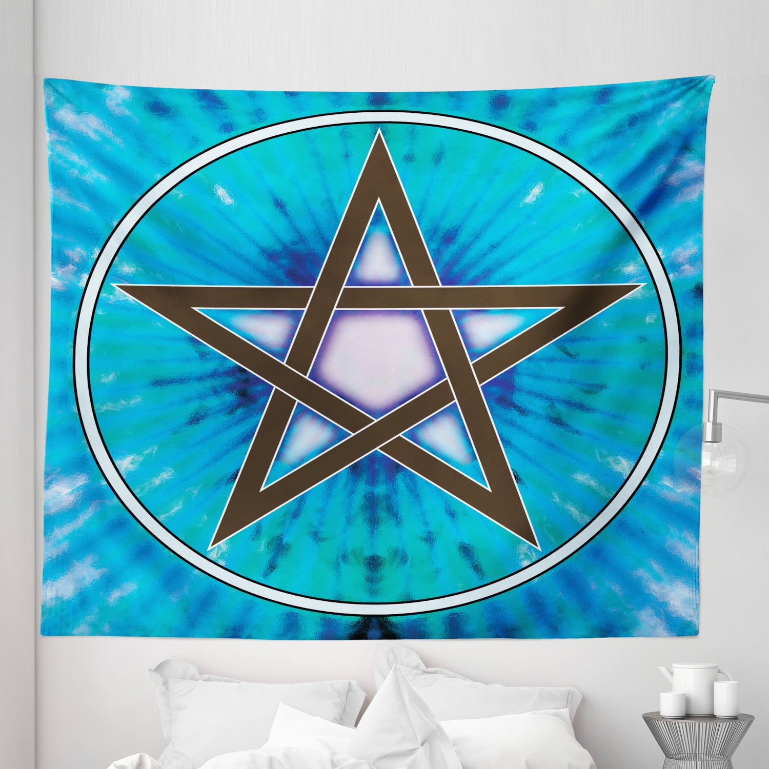 Pentacle Tapestry, Interlaced Pentagram Star Framed by Circular Shape ...