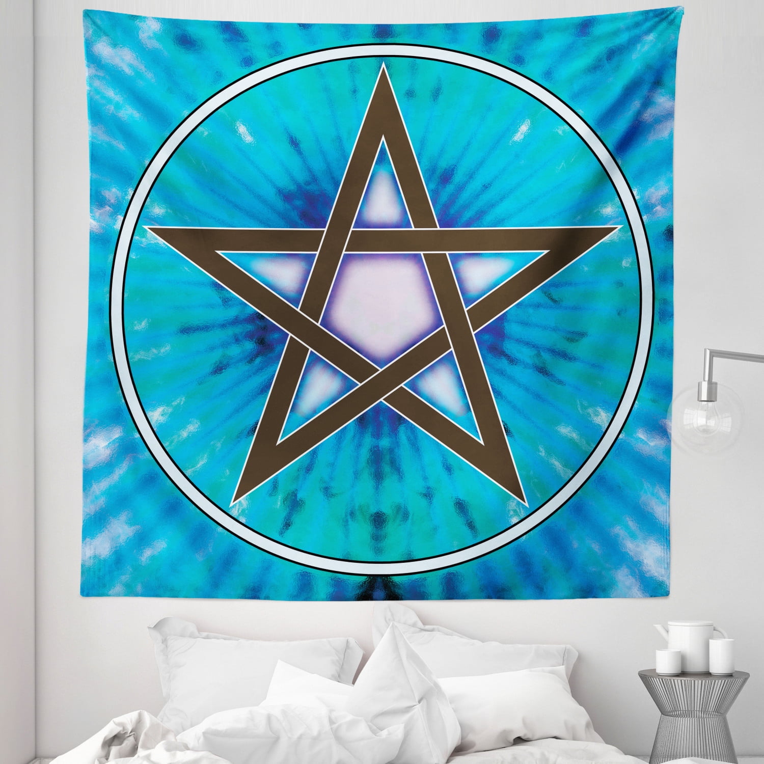 Pentacle Tapestry, Interlaced Pentagram Star Framed by Circular Shape ...