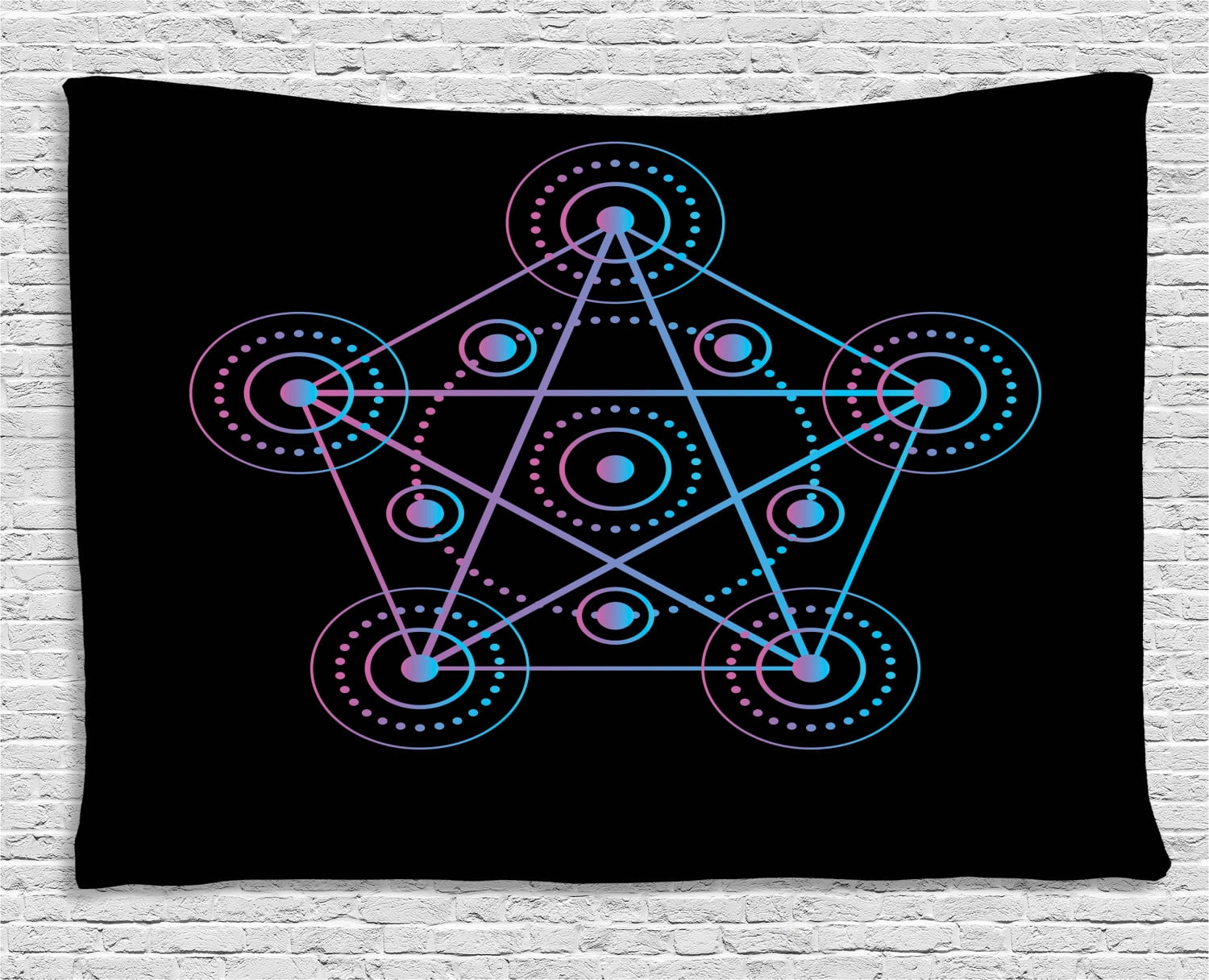 Pentacle Tapestry, Line Art Style Gradient Colorful Elements of Sacred ...