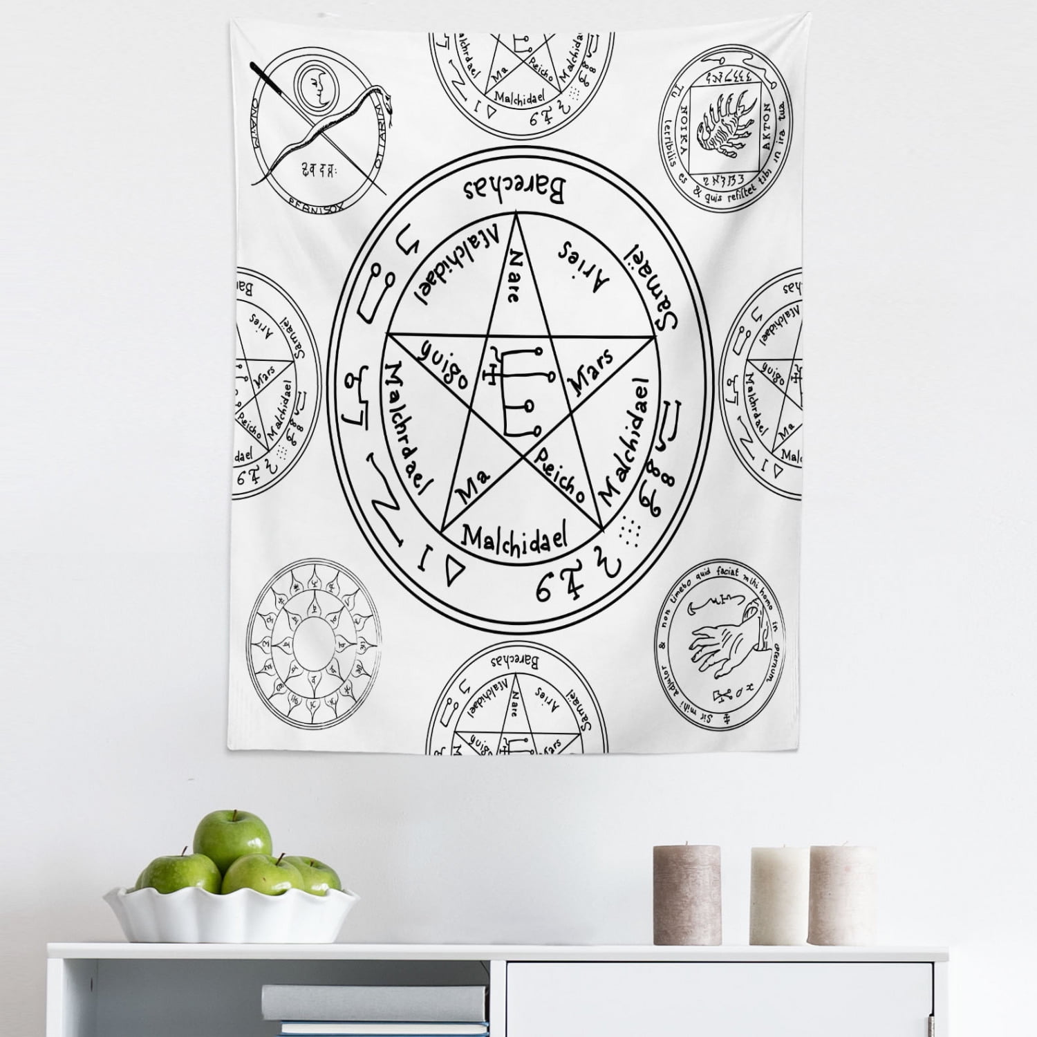 Pentacle Tapestry, Occult Style Concept Black and White Geometric Forms ...