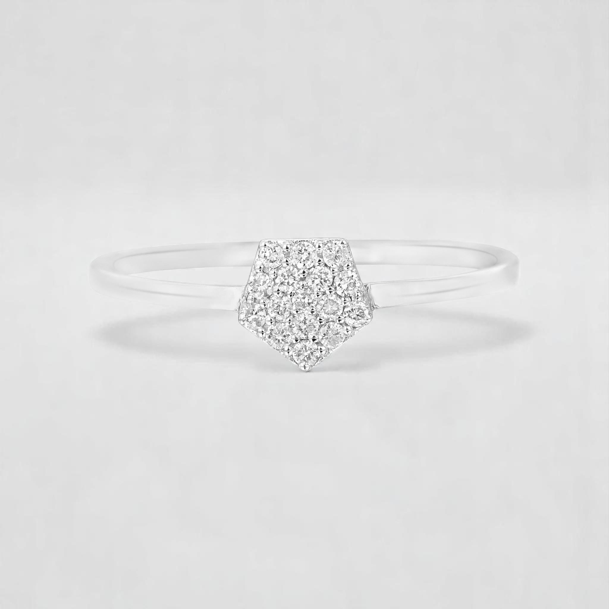 Pentagon Diamond Ring, 14k Solid Gold, Natural Diamonds, Everyday ...