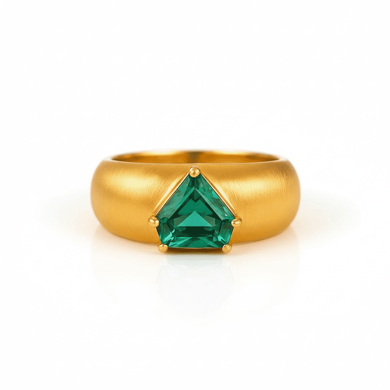 Pentagon Emerald Solitaire Ring, Wide Band Engagement Ring, Thick ...