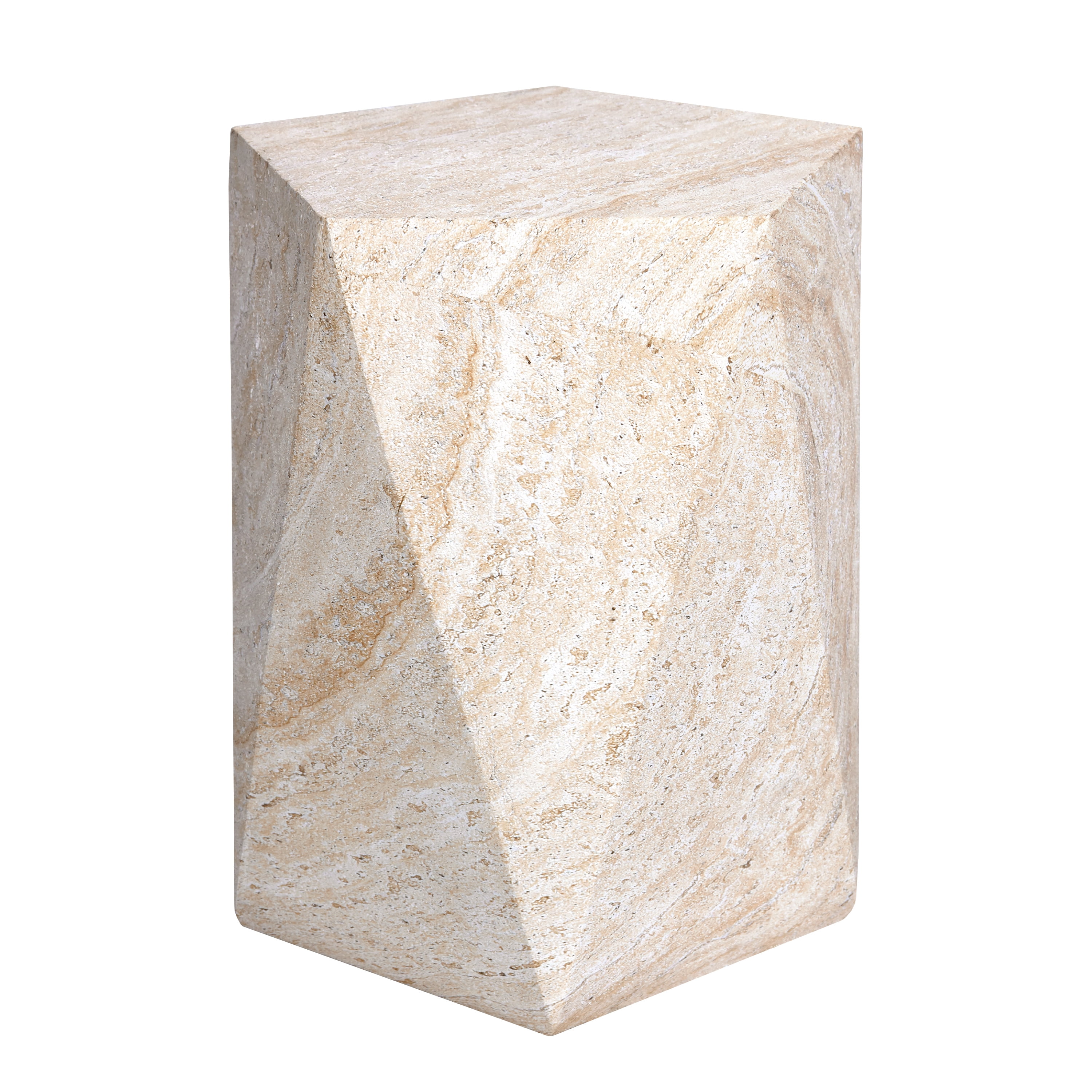 Pentagon Travertine Stone Finish Italian Design MgO Side Accent Table ...