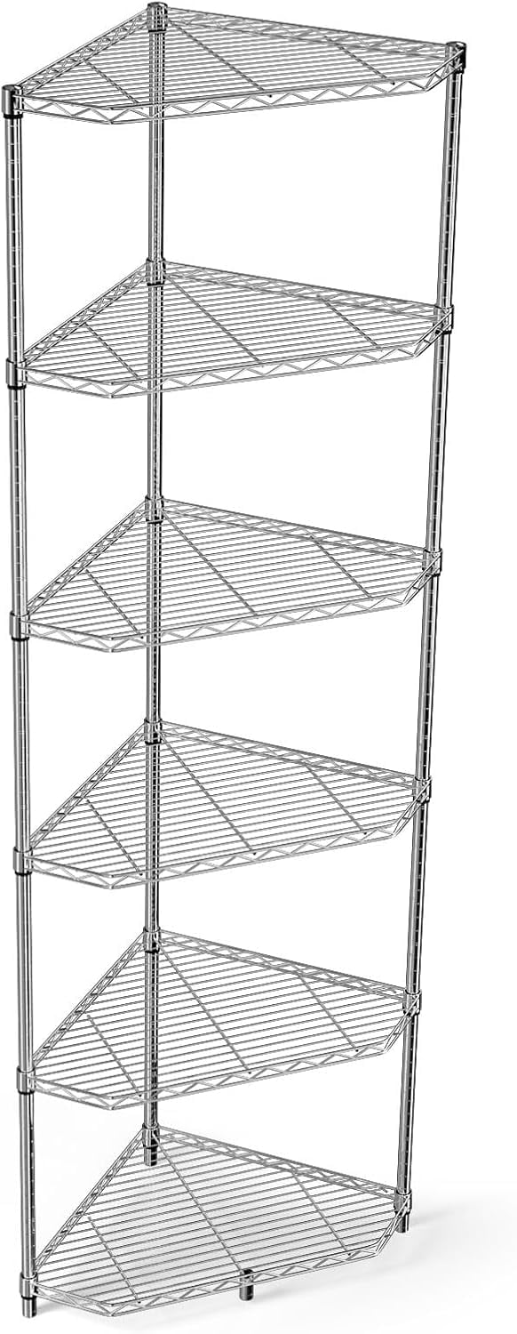Pentagonal Corner Storage Rack, 6 Tier Metal Corner Shelf Wire Shelving ...
