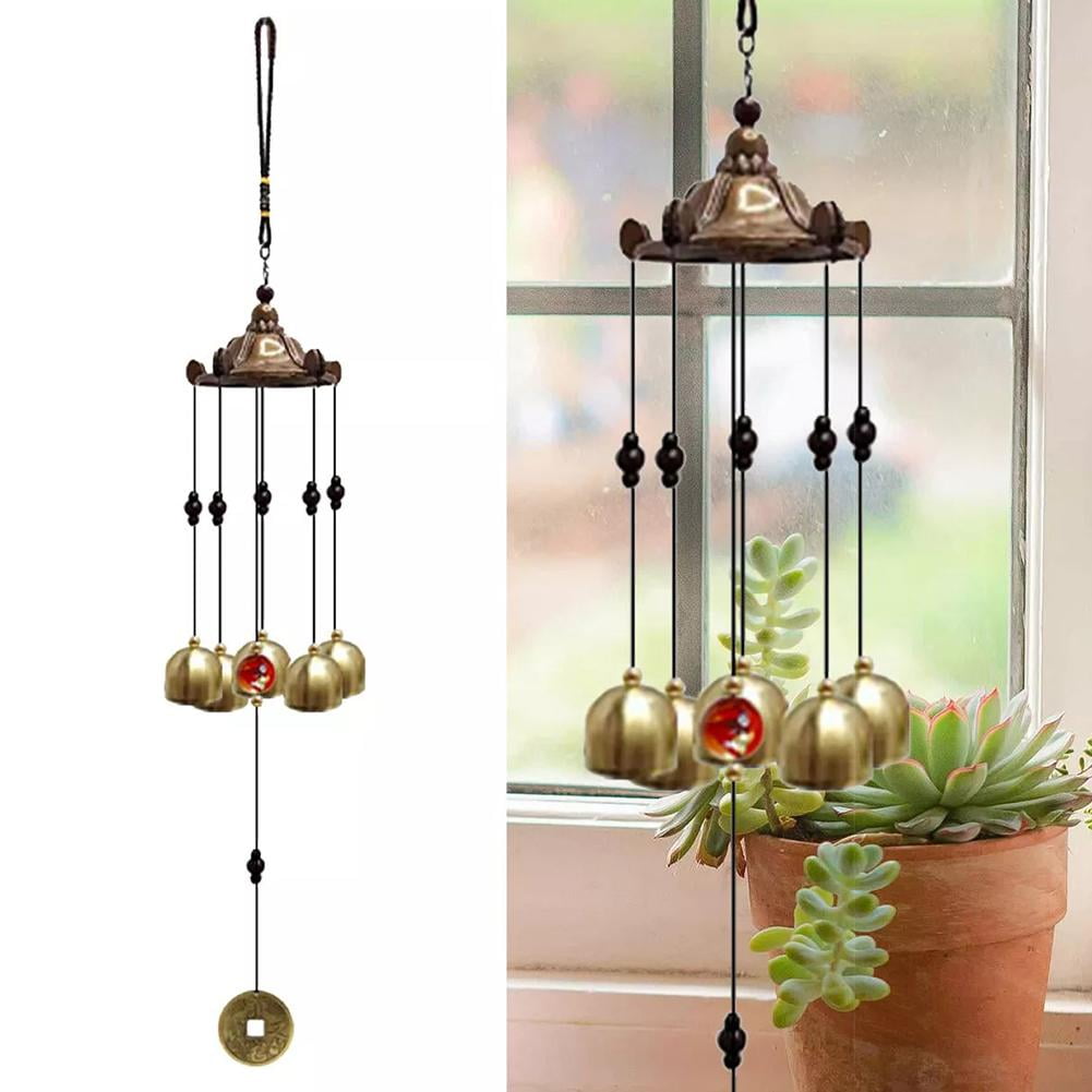 Pentagonal Pavilion Retro Metal Red Bronze Wind Chime Ornament Garden ...