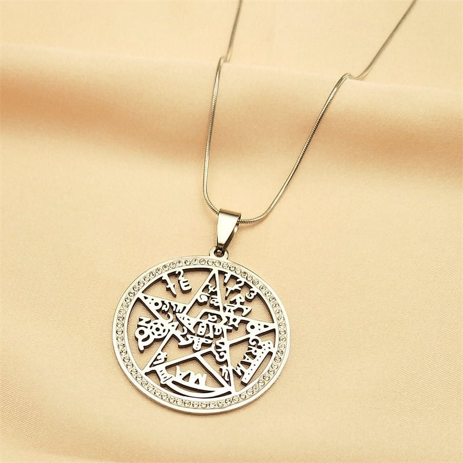 Pentagram 14K Yellow Gold Necklace for Women Men Gold Color God Jehovah ...
