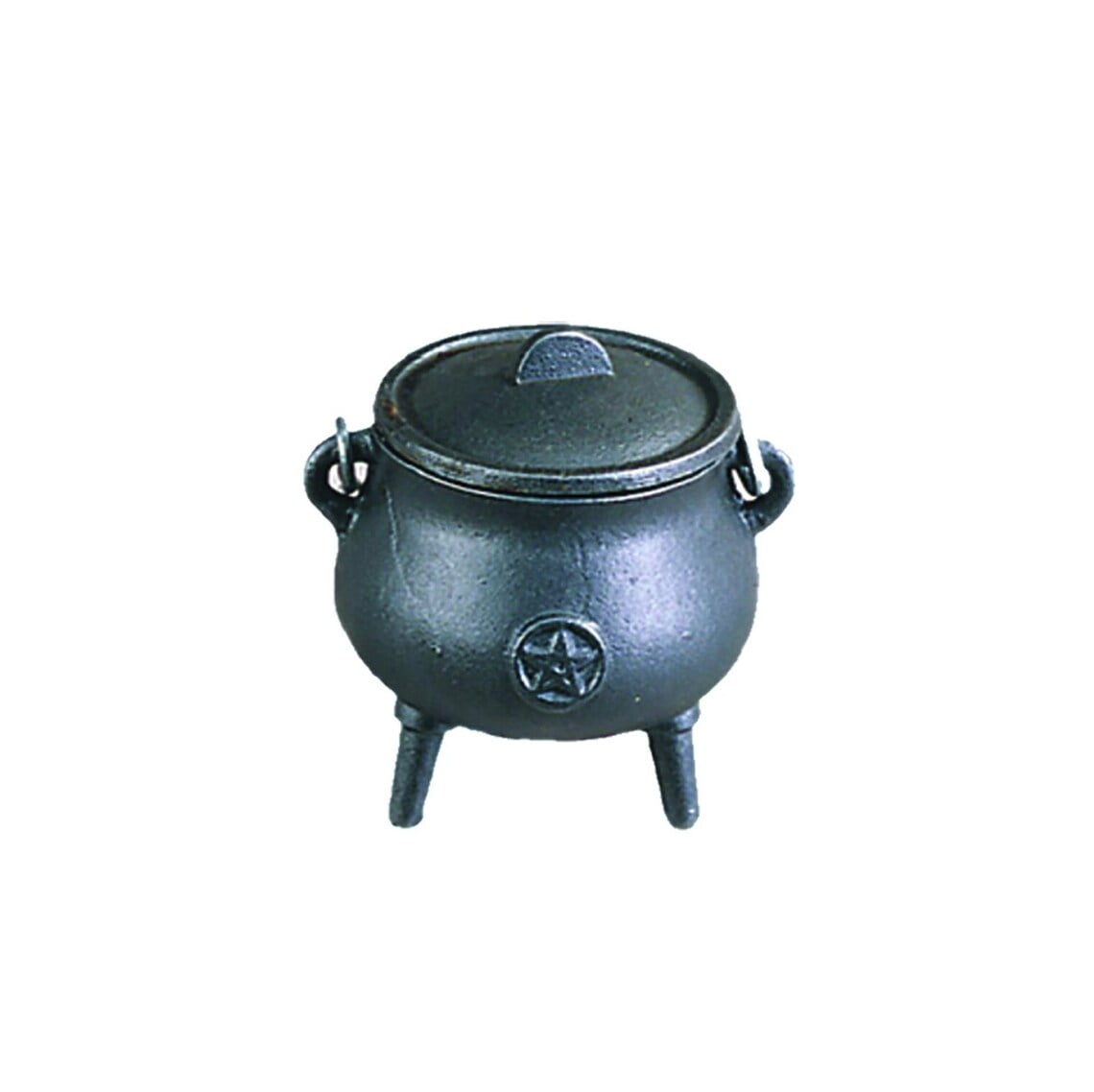 Pentagram 3.5" Small Cast Iron Cauldron with Lid and Carry Handle for Spells, Smudging, Ritual ...