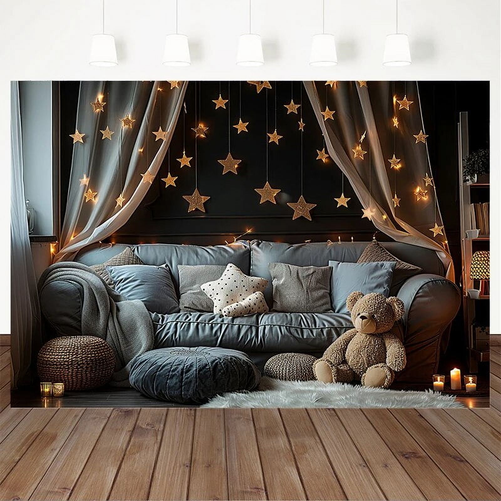 Pentagram Bear Backdrop For Photography Dark Blue Birthday Background ...