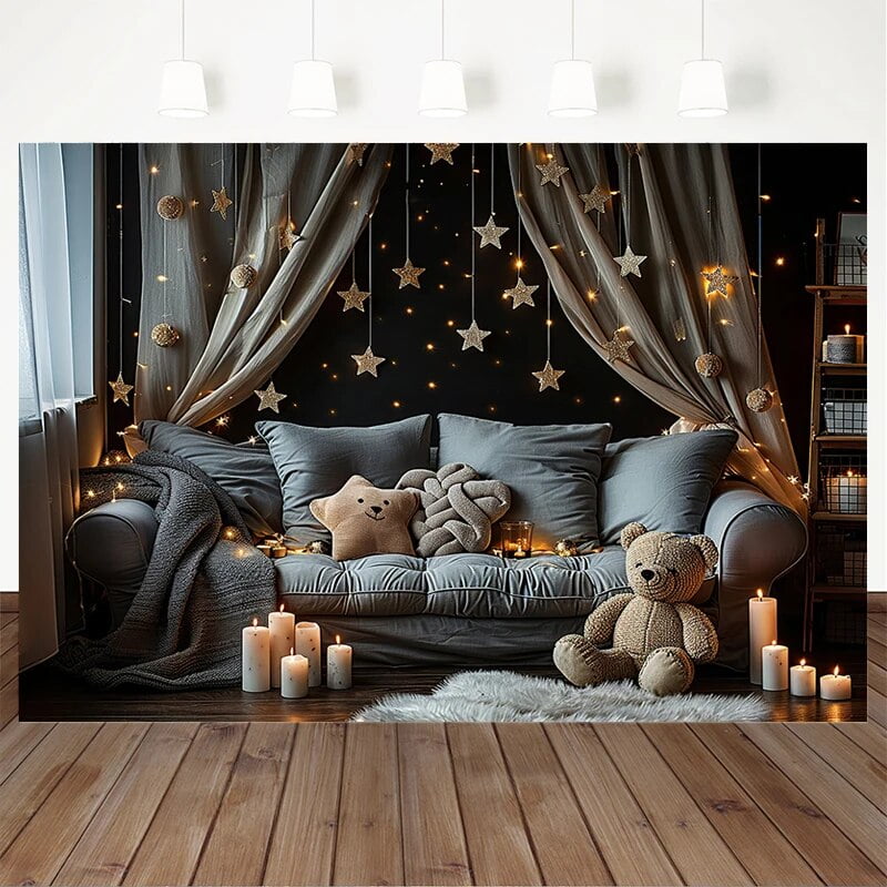 Pentagram Bear Backdrop For Photography Dark Blue Birthday Background ...