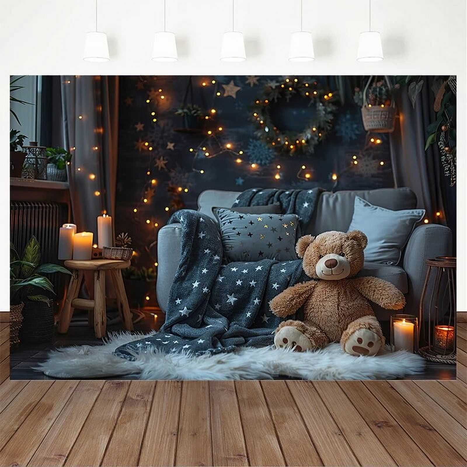 Pentagram Bear Backdrop For Photography Dark Blue Birthday Background ...