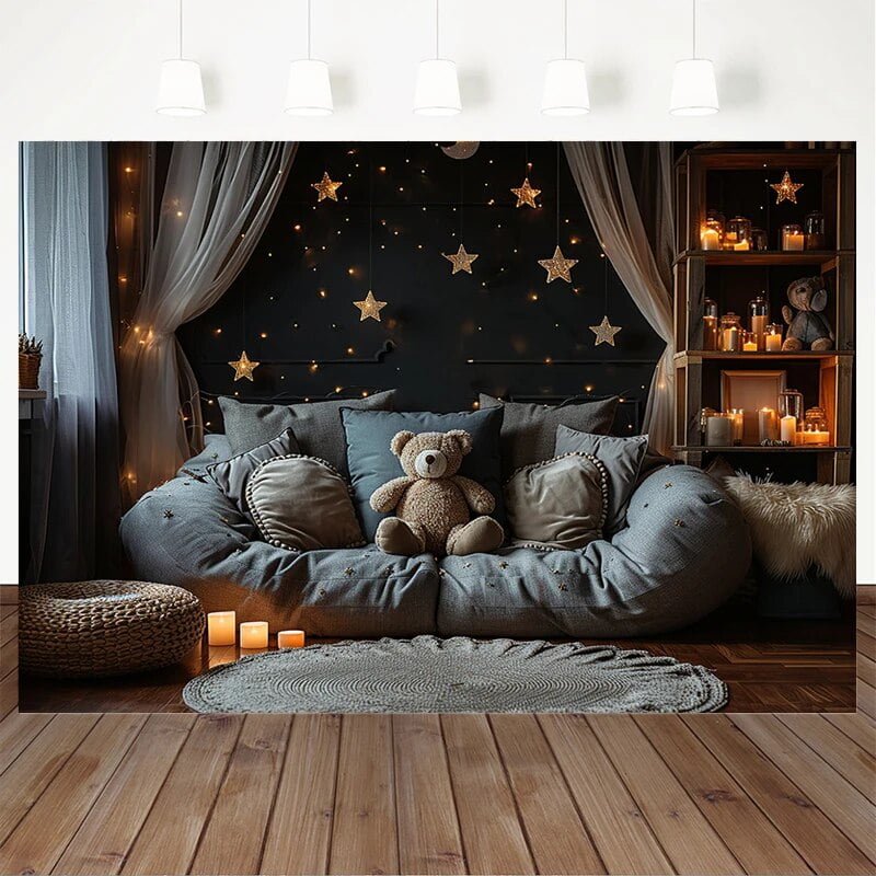 Pentagram Bear Backdrop For Photography Dark Blue Birthday Background ...