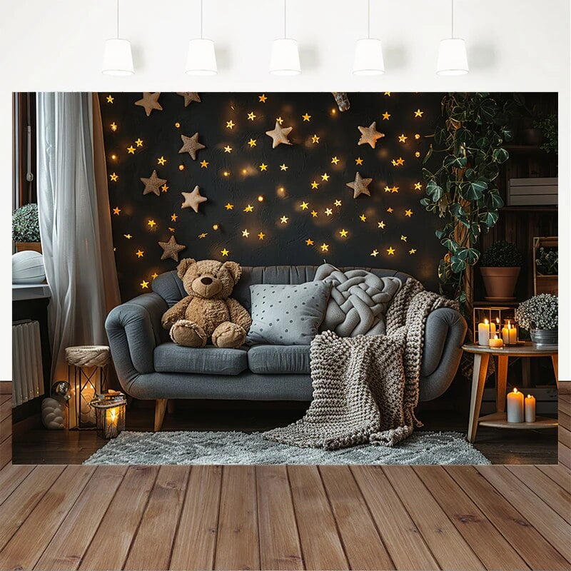 Pentagram Bear Backdrop For Photography Dark Blue Birthday Background ...